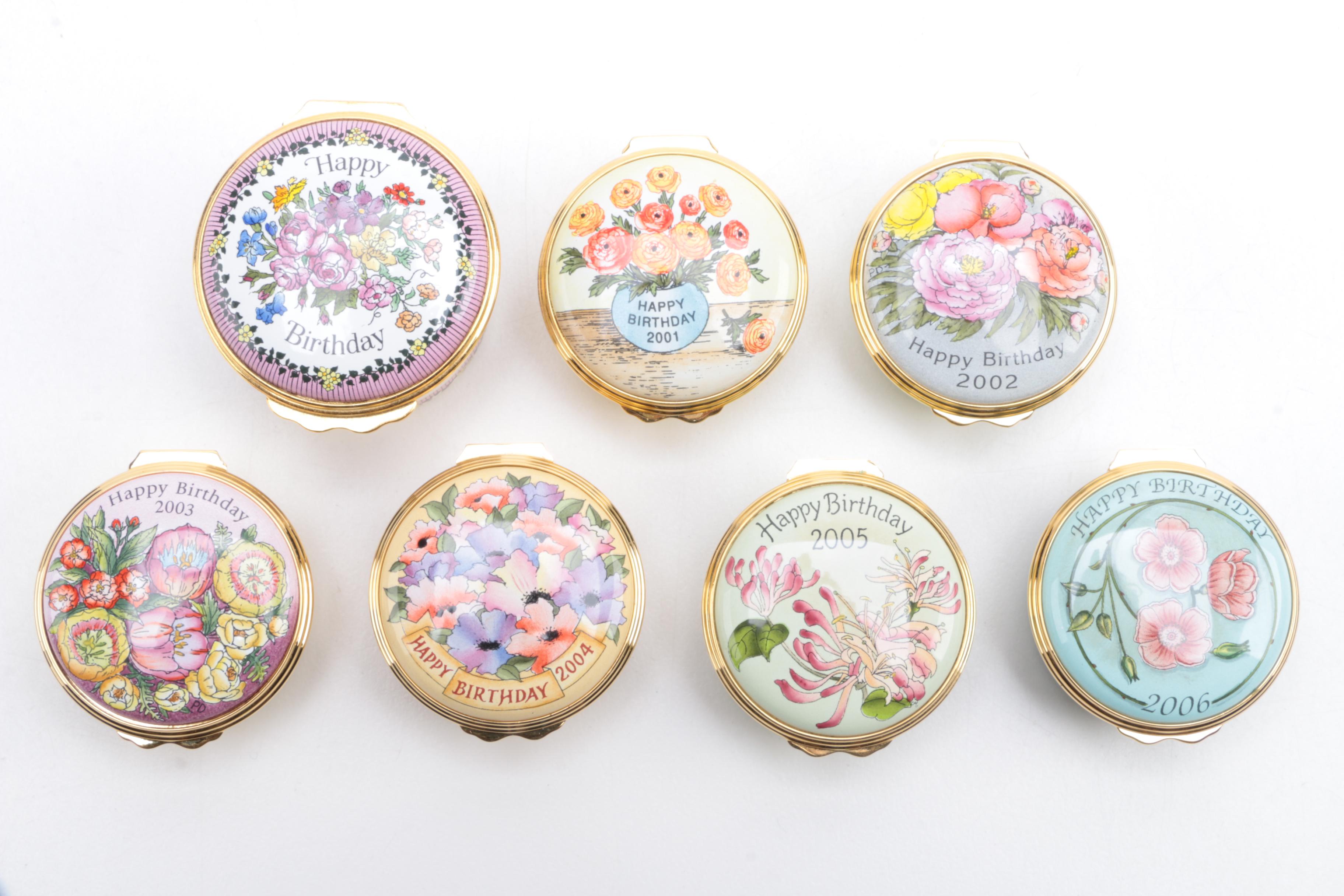 Halcyon Days Enamel "Happy Birthday" Trinket Boxes | EBTH
