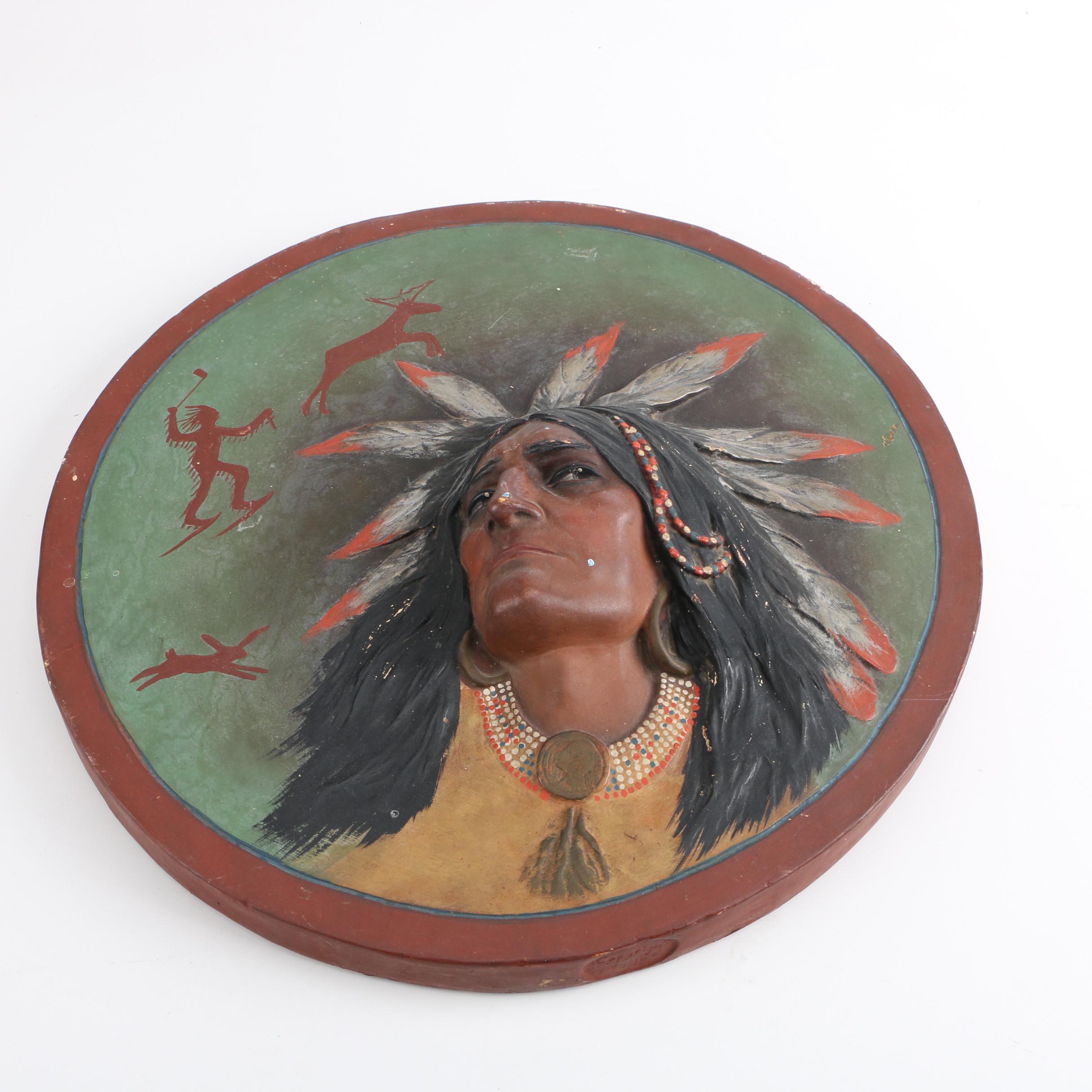 Vintage Native American Inspired Chalkware Plaque | EBTH