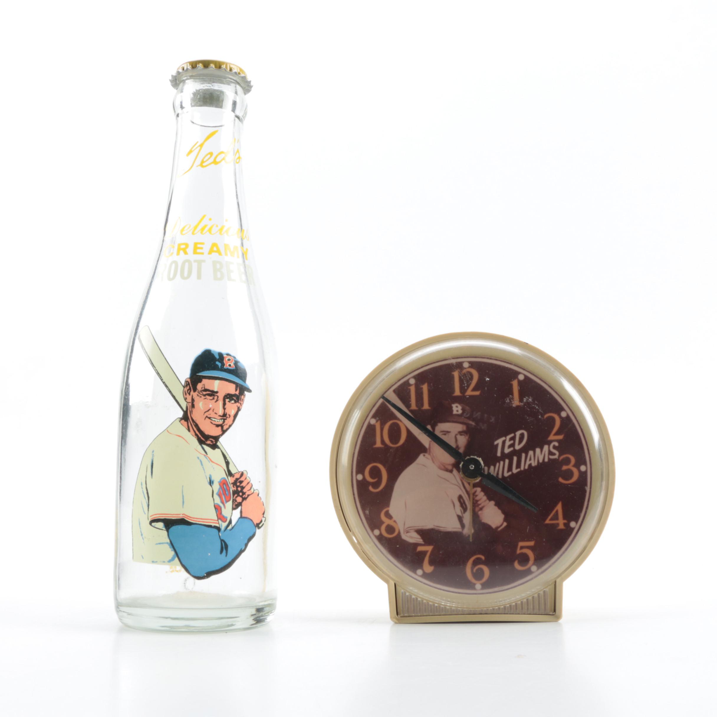 Vintage Ted Williams Shelf Clock and Root Beer Bottle | EBTH