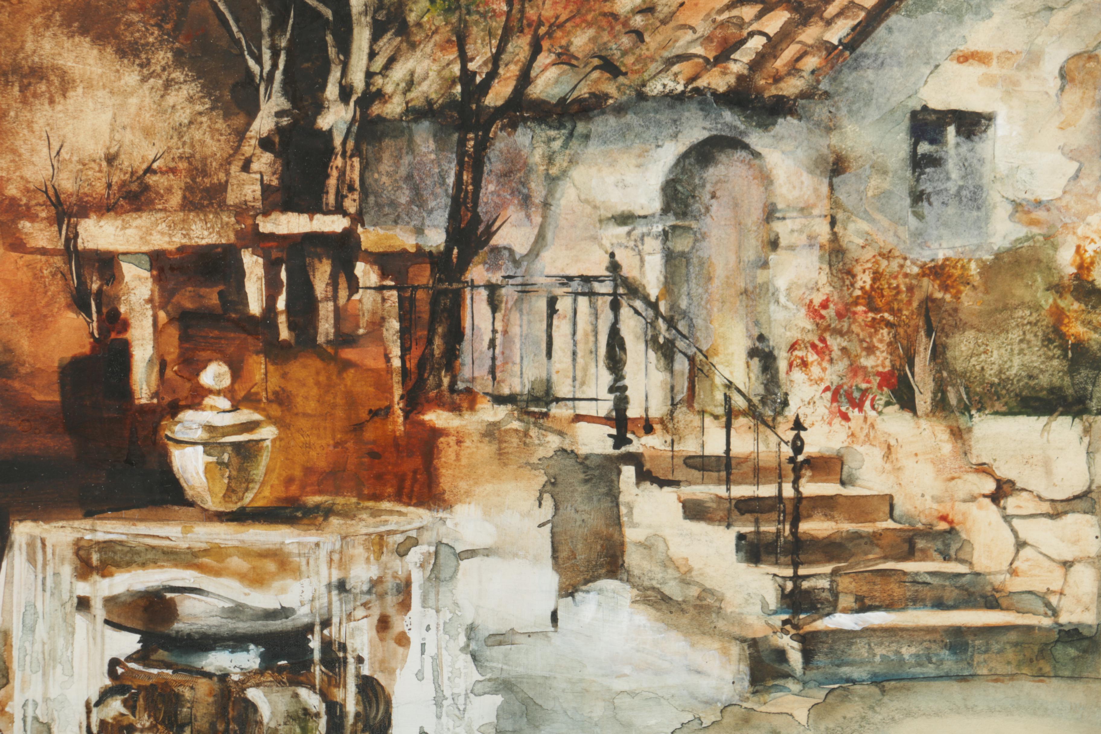 Gustave Wander Watercolor Painting of House with Terracotta Shingles | EBTH