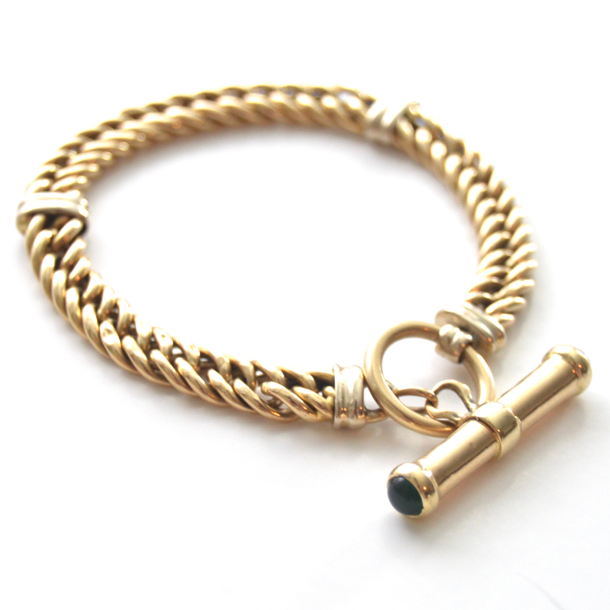 14K Yellow Gold Braided Bracelet with a Dyed Chalcedony Decorated Clasp ...