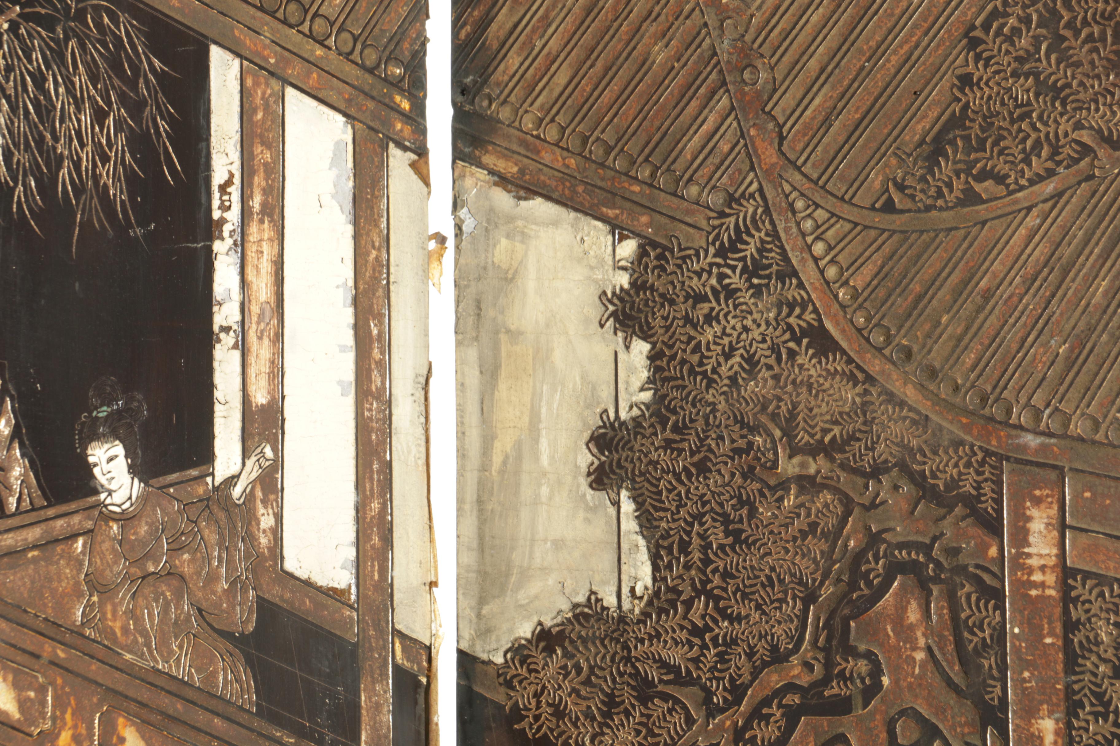 Asian Style Room Divider with Painted Embellishments | EBTH