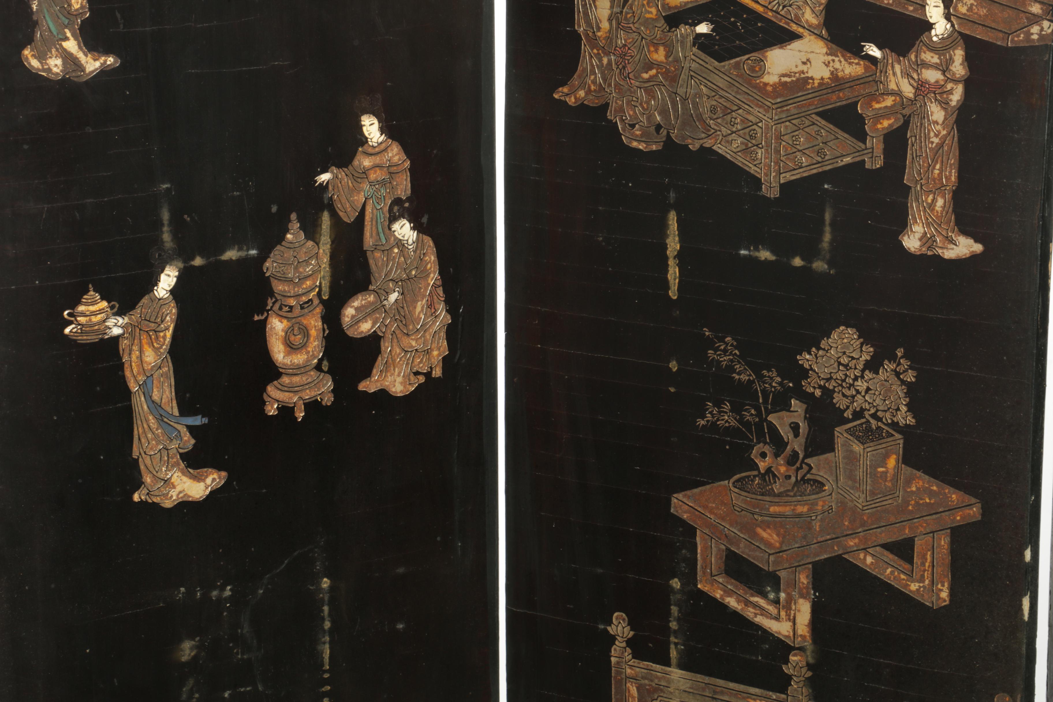 Asian Style Room Divider with Painted Embellishments | EBTH