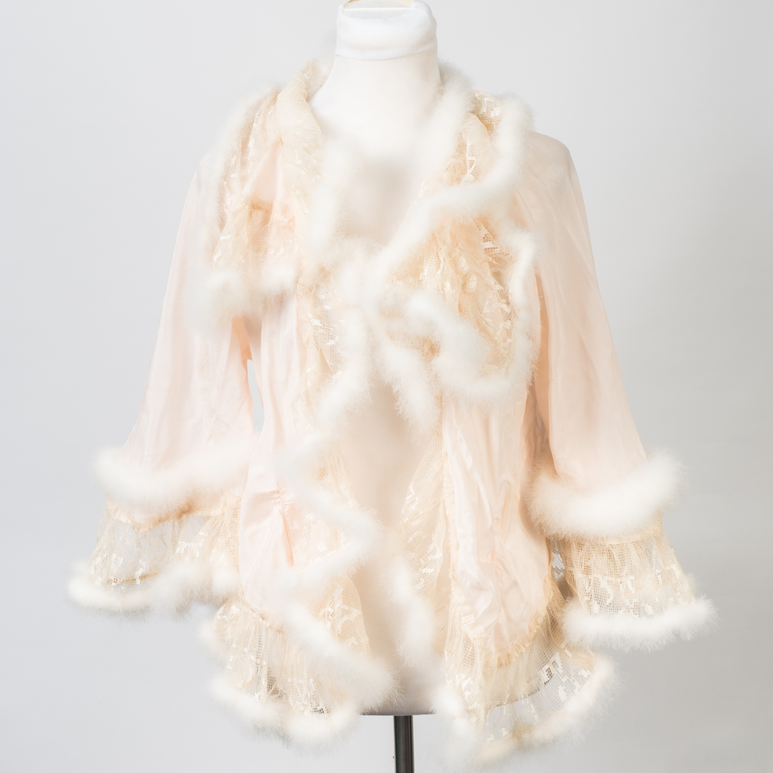 Vintage Pink Nylon, Lace and Marabou Trim Robe | EBTH