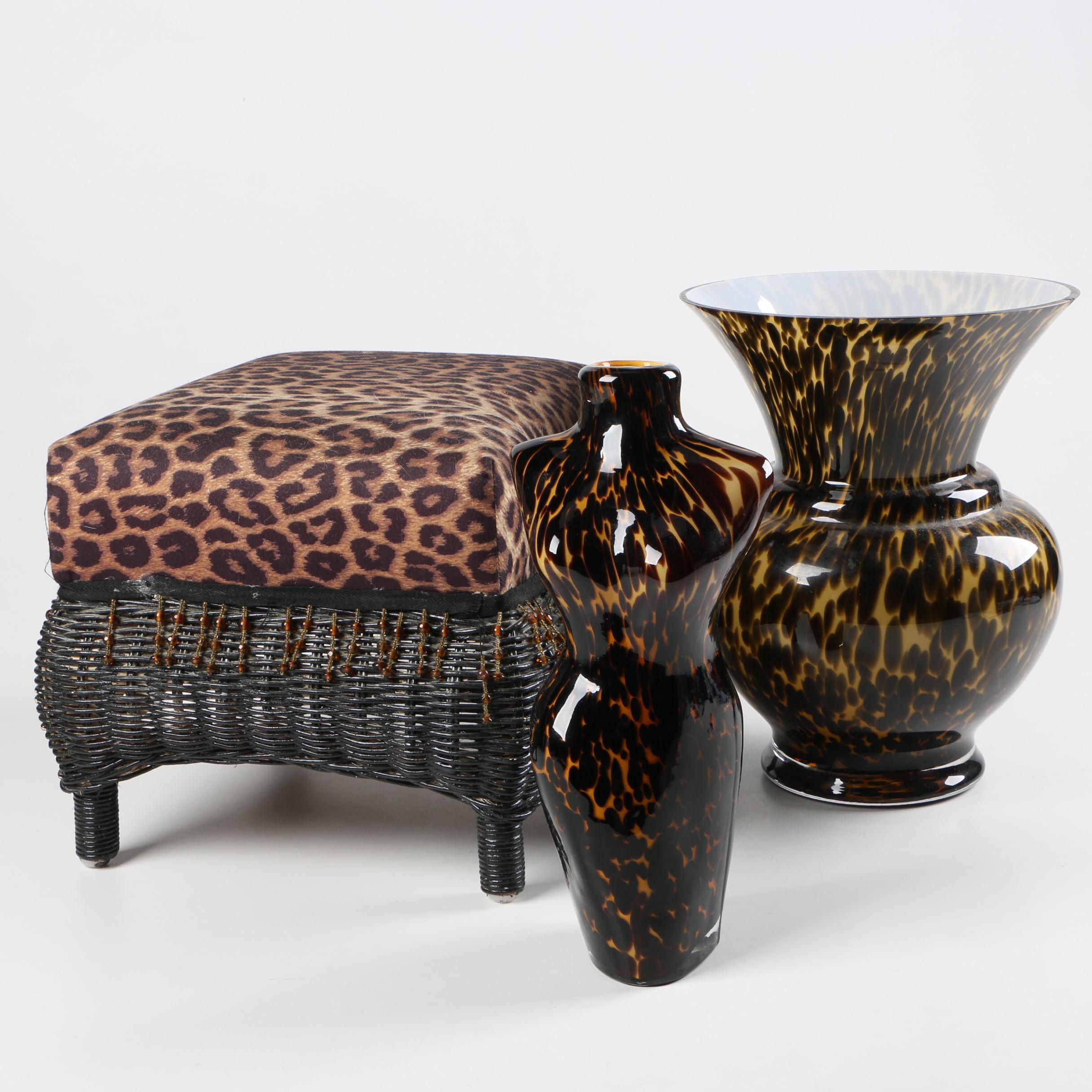 Leopard Print Footstool with Glass Vases | EBTH