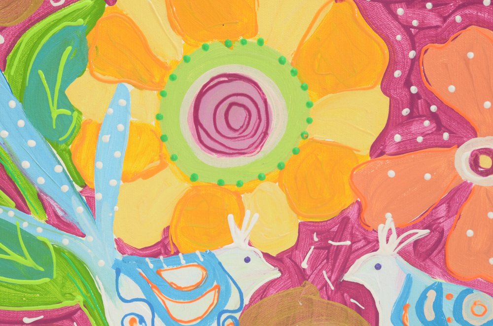 Sarah Hellman Acrylic on Canvas Painting of Birds and Flowers | EBTH