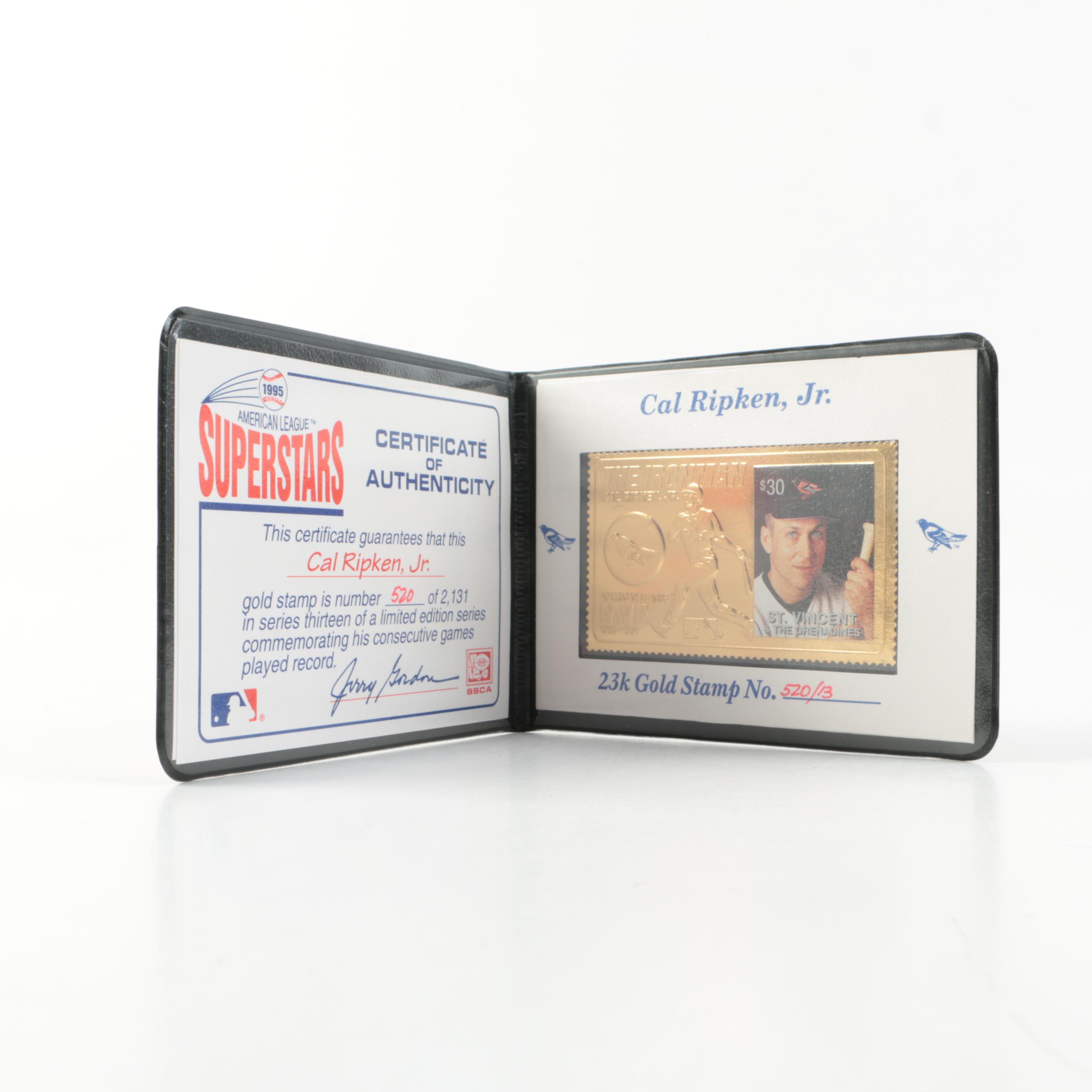 American League Superstars Cal Ripken Jr. 23K Gold Stamp | EBTH
