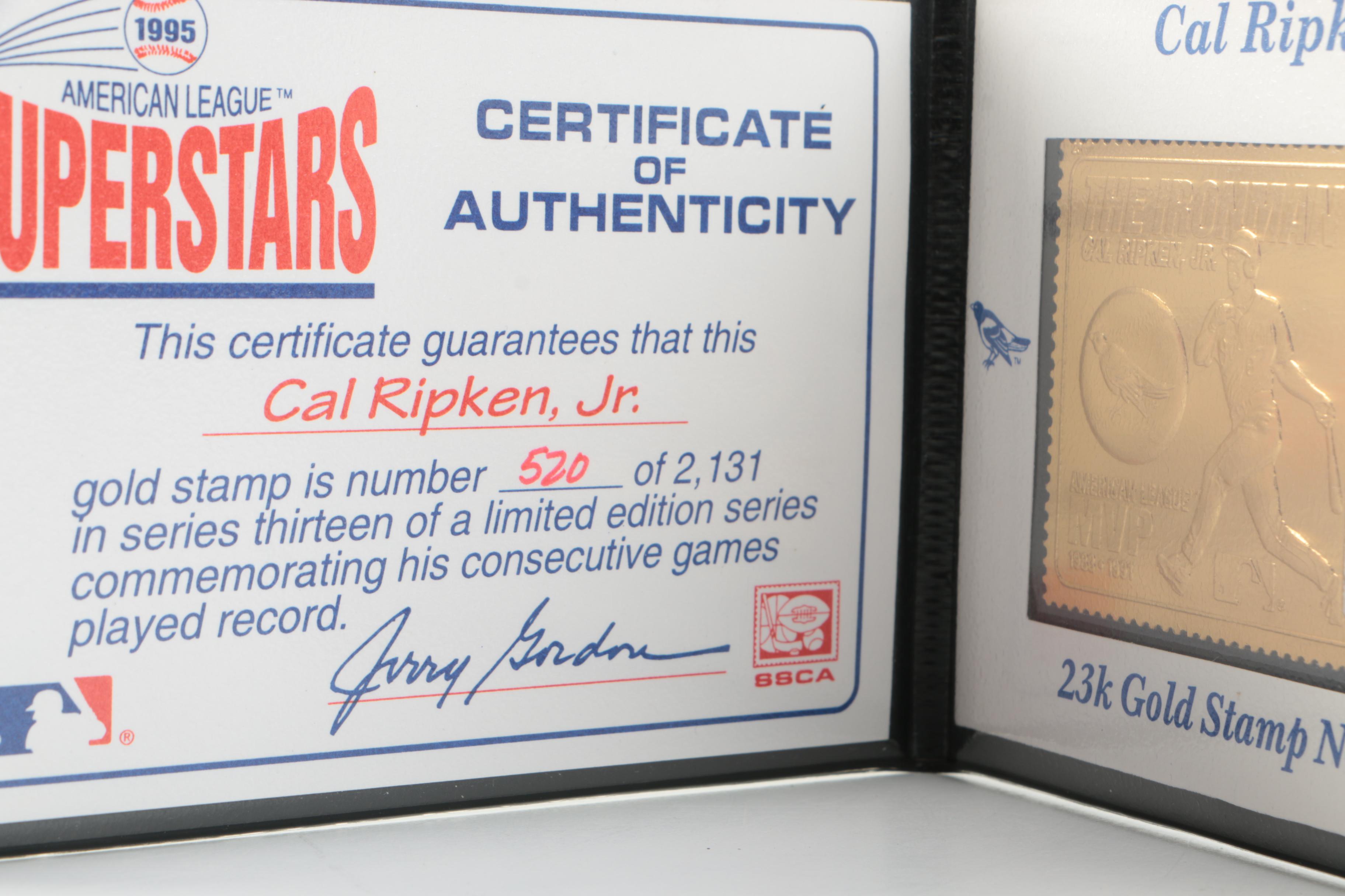 American League Superstars Cal Ripken Jr. 23K Gold Stamp | EBTH
