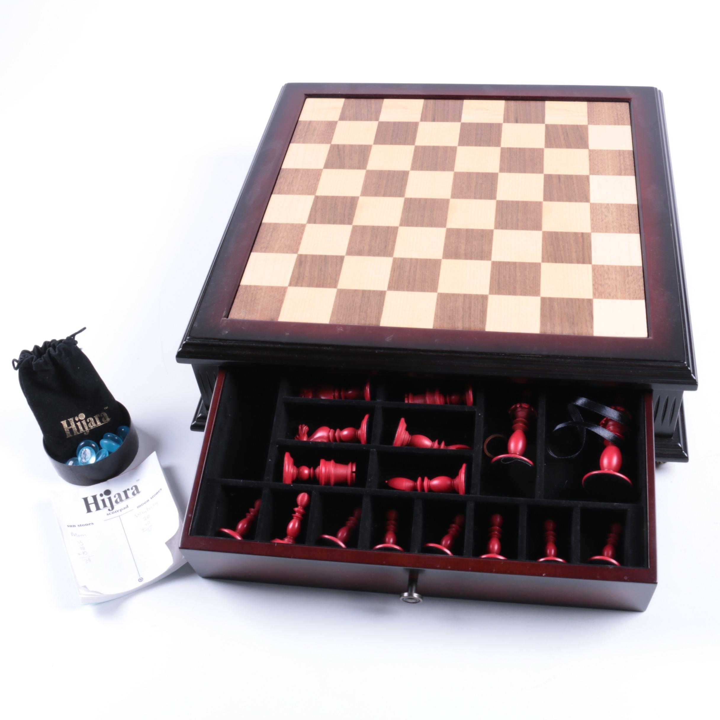 Wooden Chess Board with Storage Drawers and Chess Pieces | EBTH