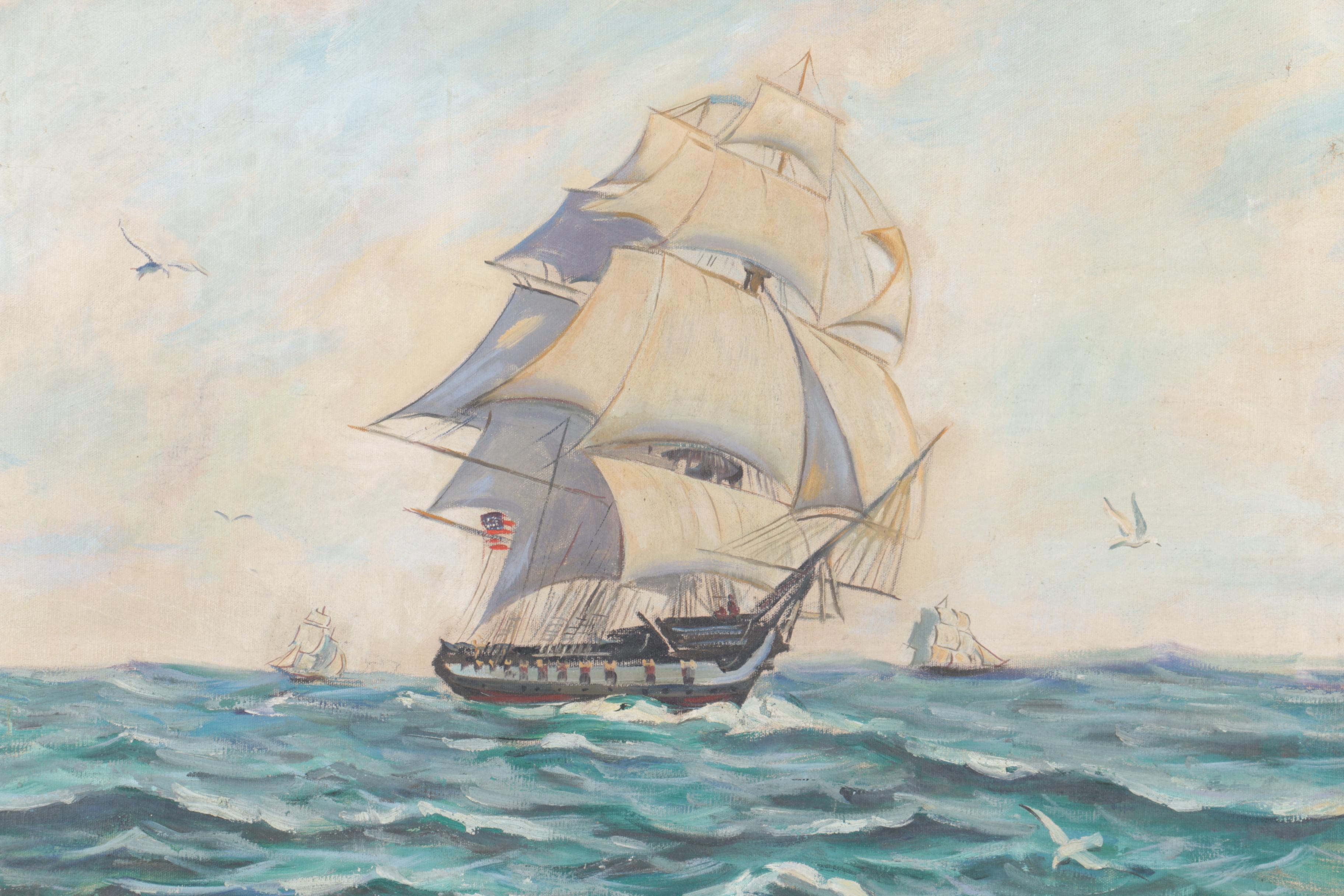 Oil Painting on Canvas of Multi-Masted Ship | EBTH