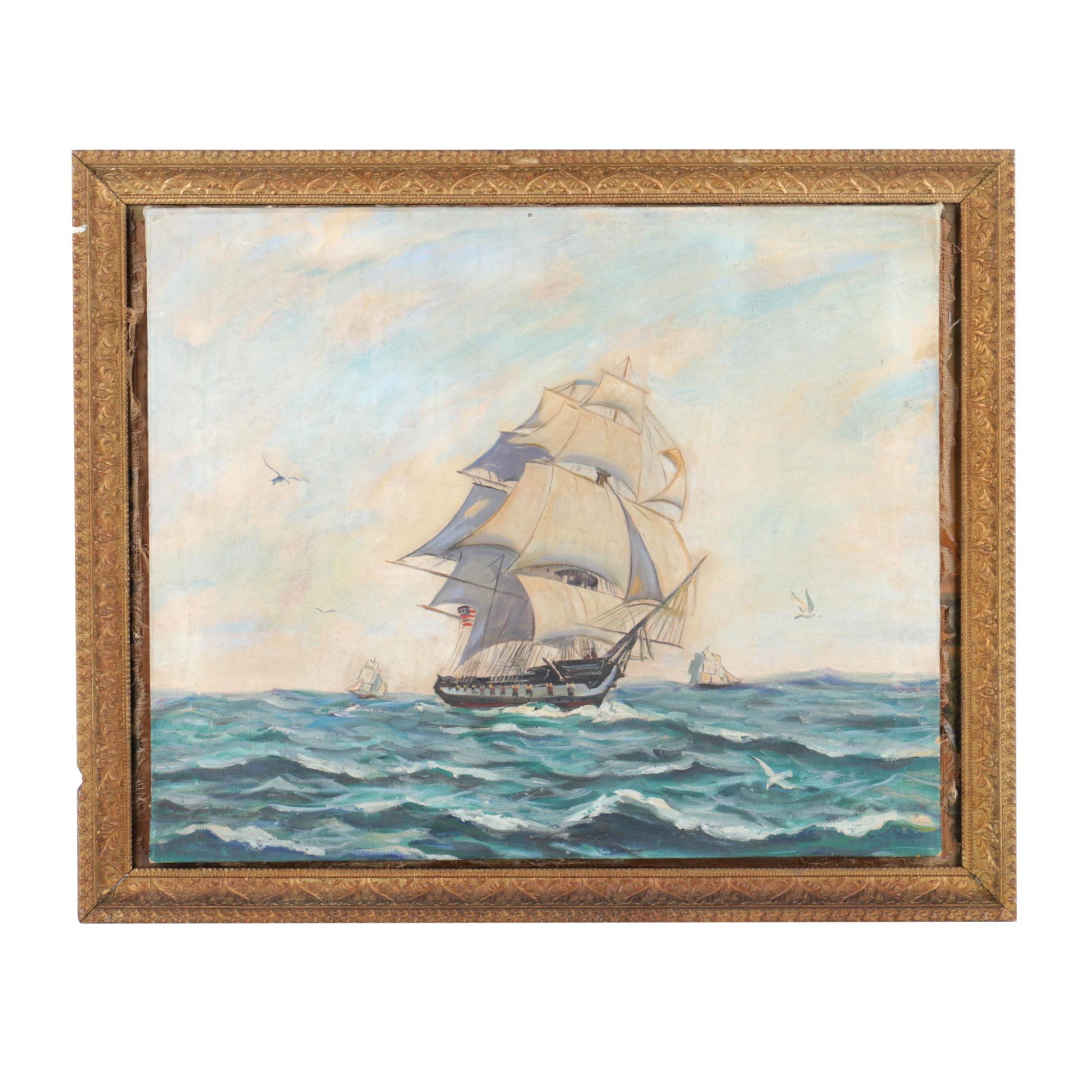 Oil Painting on Canvas of Multi-Masted Ship | EBTH