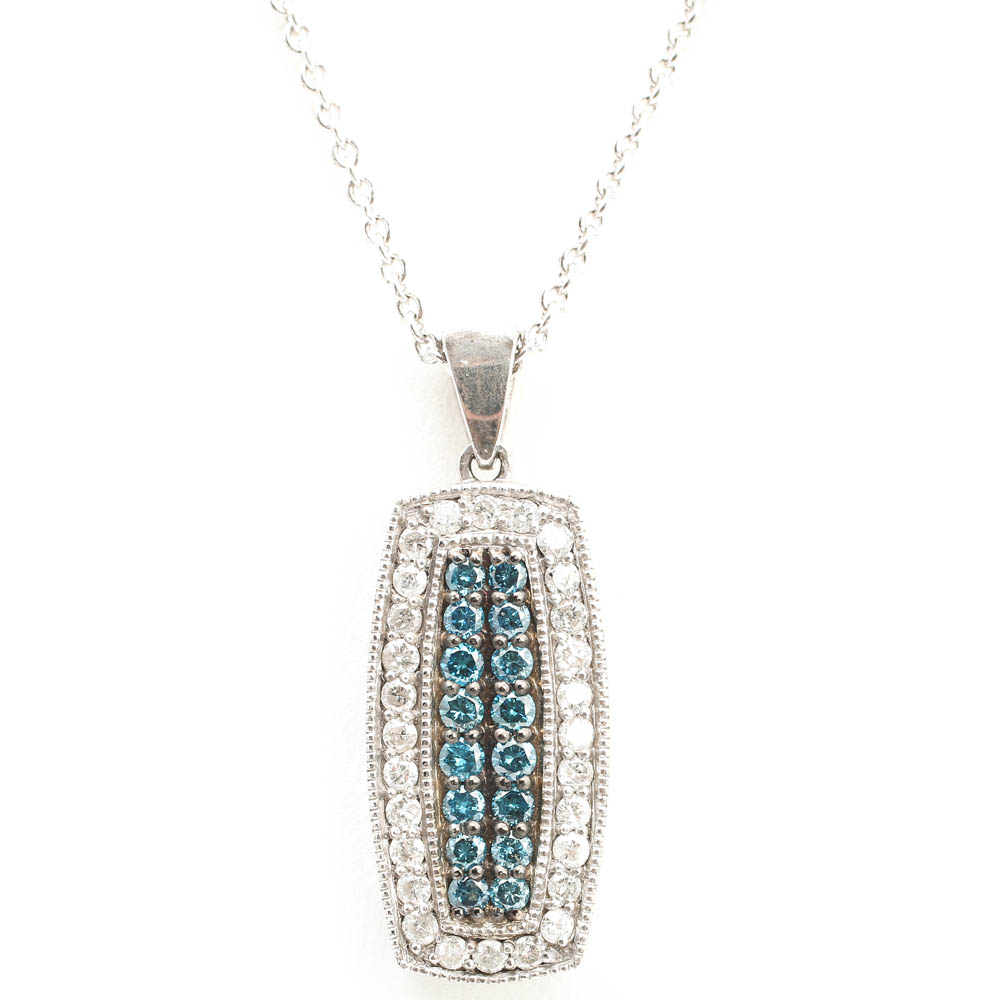 Sterling Silver Blue Diamond Pendant Necklace | EBTH