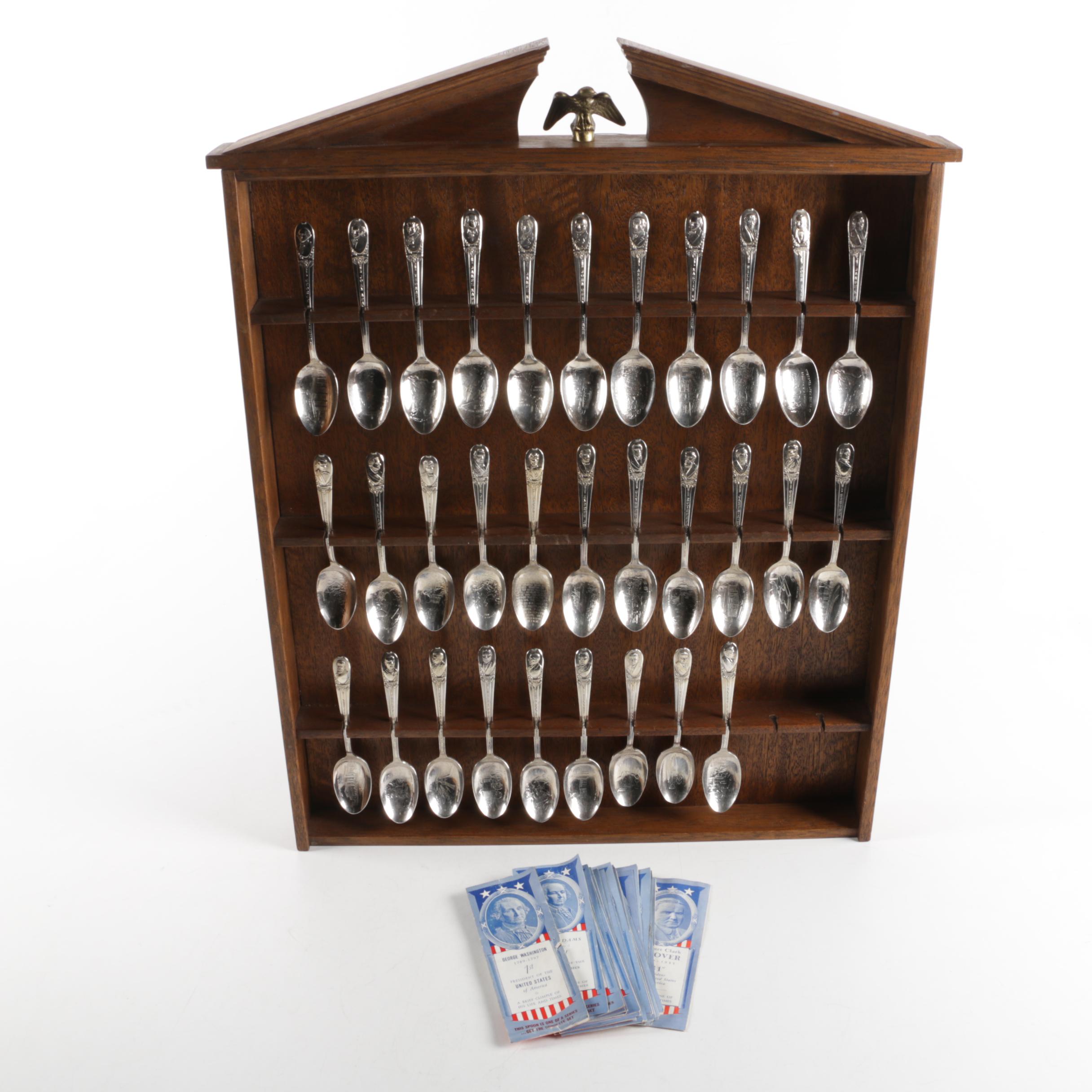 Rogers Silver Plate Presidential Spoon Collection in Rack | EBTH