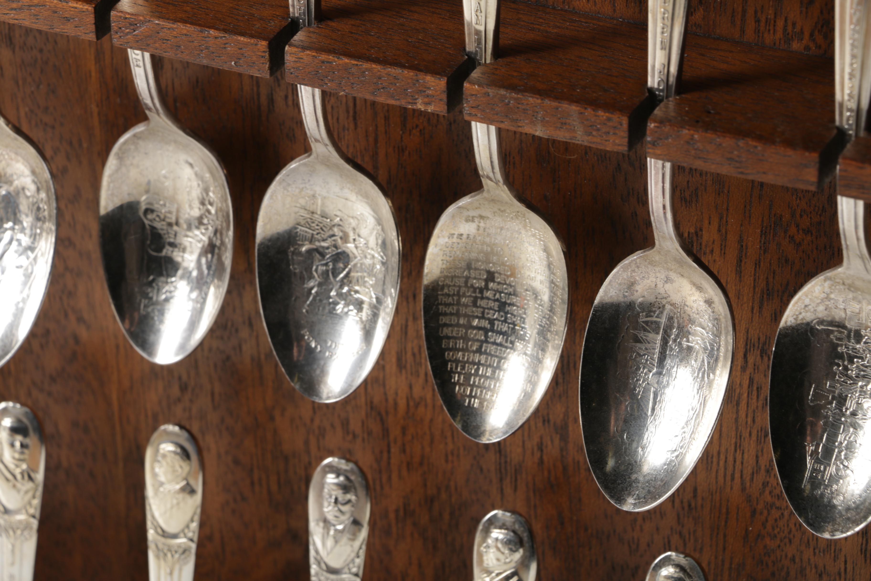Rogers Silver Plate Presidential Spoon Collection in Rack | EBTH