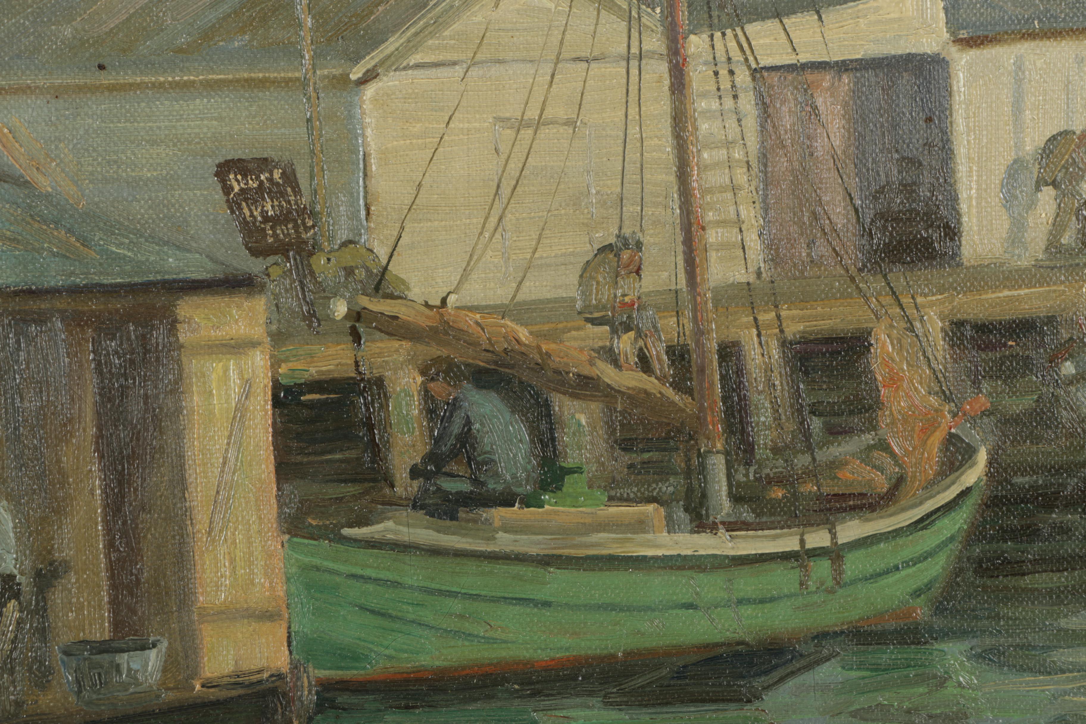 Lauritz Sorensen Oil Painting on Canvas of Docking Scene | EBTH