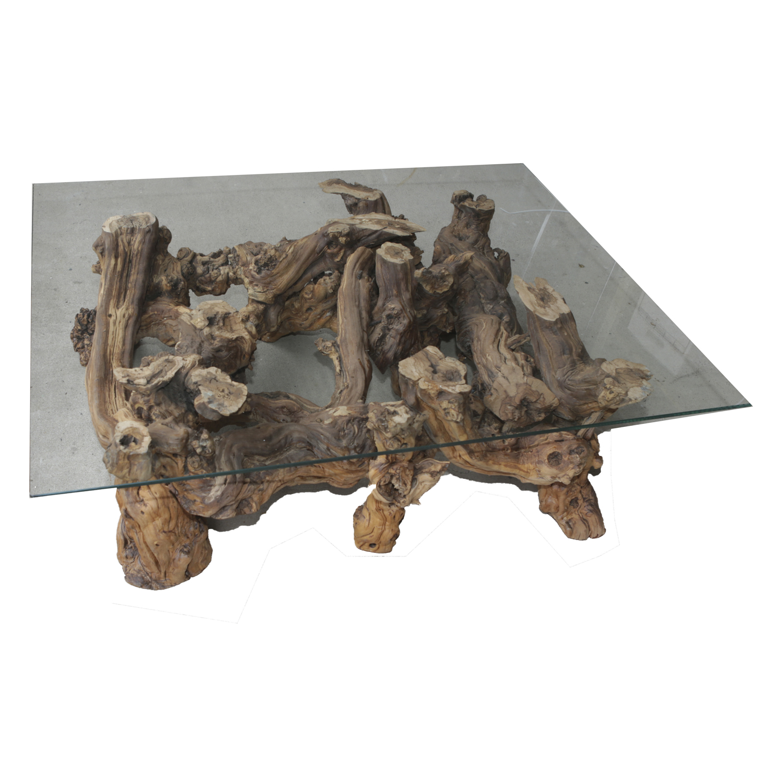 Glass Top Coffee Table with Grapevine Root Base | EBTH