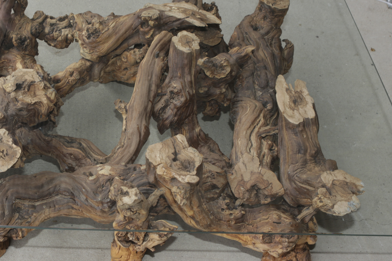 Glass Top Coffee Table with Grapevine Root Base | EBTH