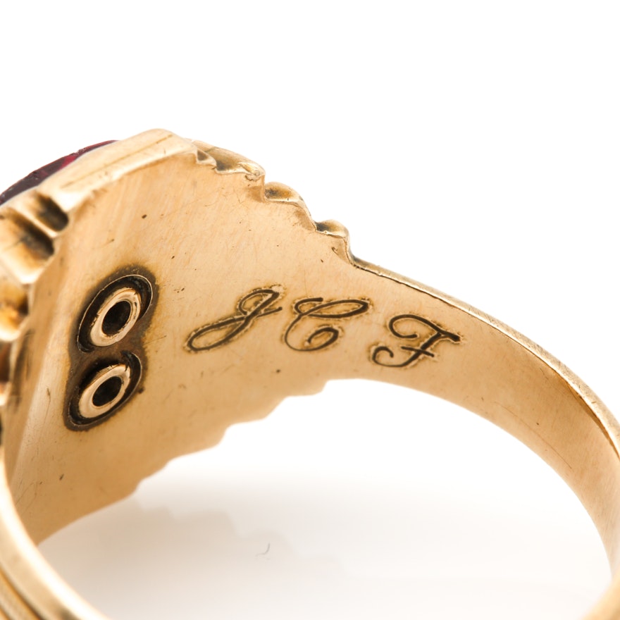 Vintage Herff Jones 10k Yellow Gold Ruby Class Ring Ebth