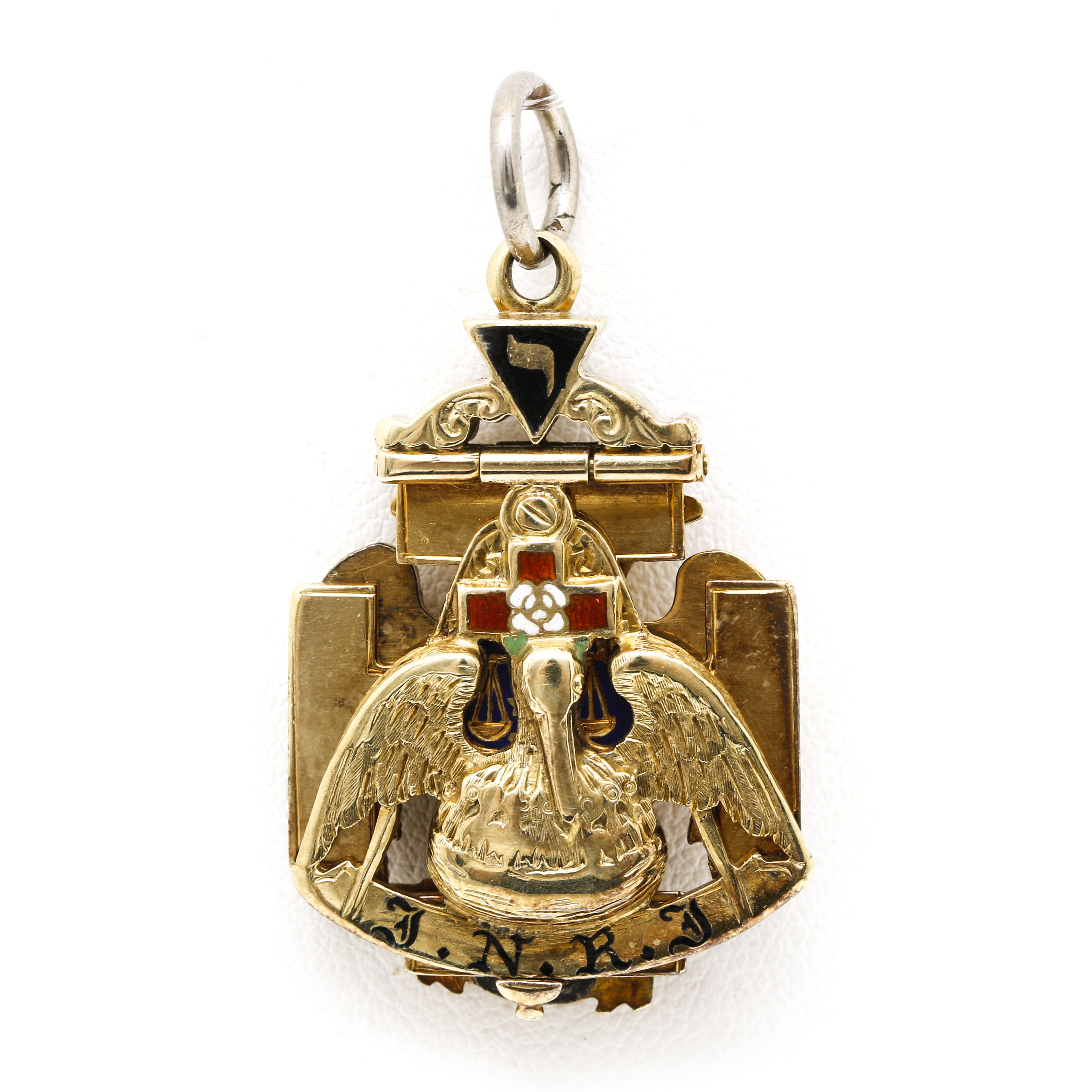 14K Yellow Gold INRI Tri-Fold Masonic 32nd Degree Scottish Rite Rose ...
