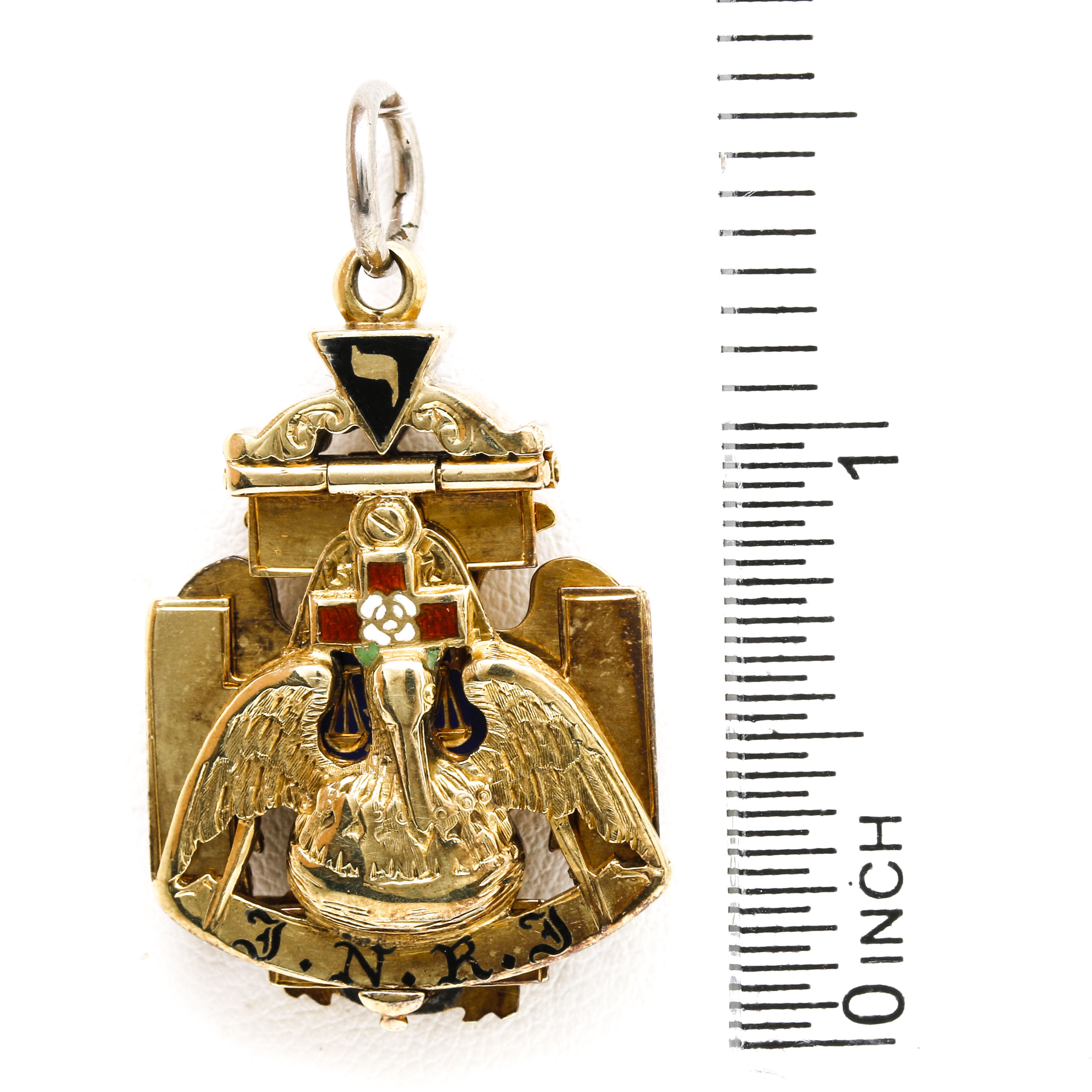 14K Yellow Gold INRI Tri-Fold Masonic 32nd Degree Scottish Rite Rose ...