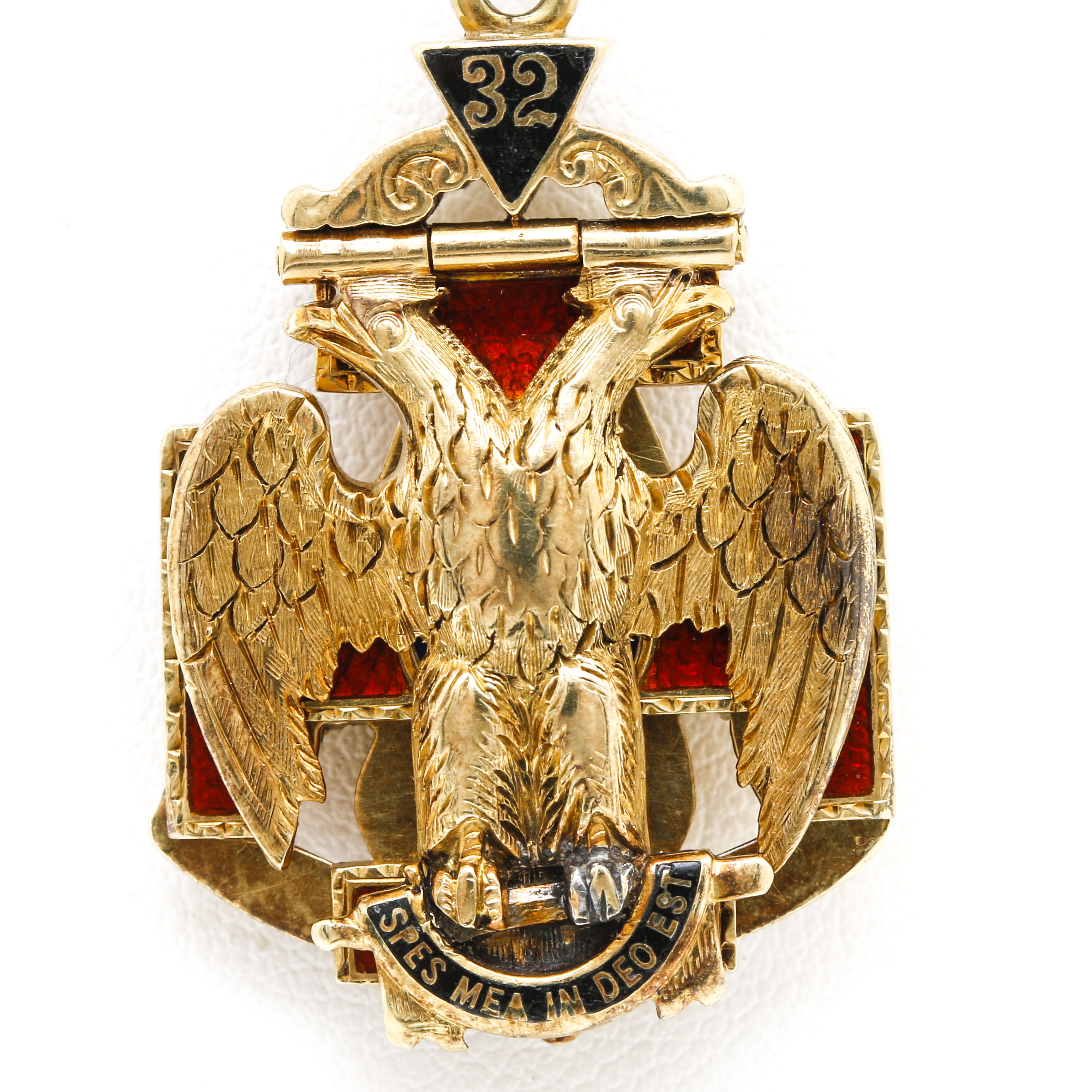 14K Yellow Gold INRI Tri-Fold Masonic 32nd Degree Scottish Rite Rose ...