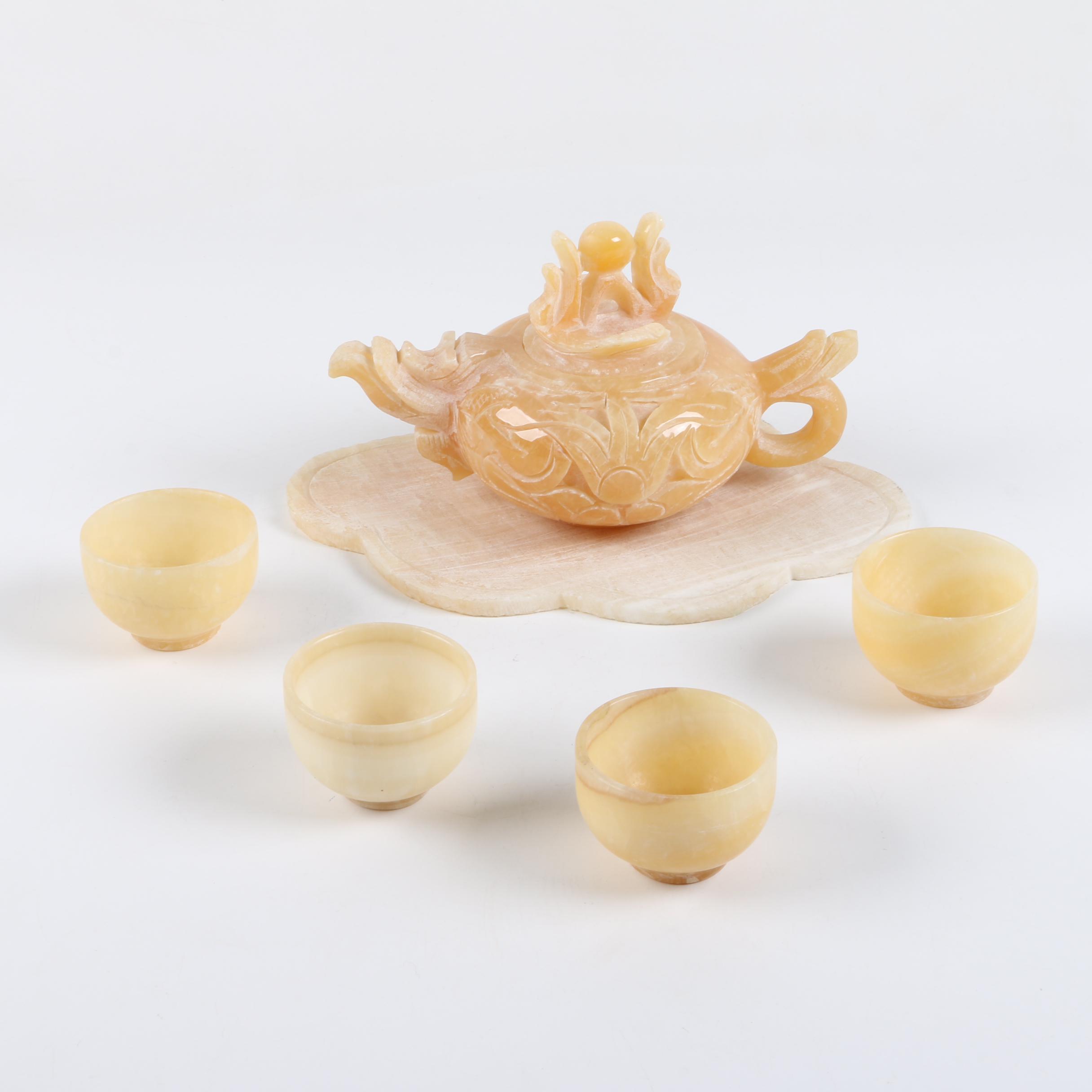 Carved Alabaster Stone Tea Service | EBTH