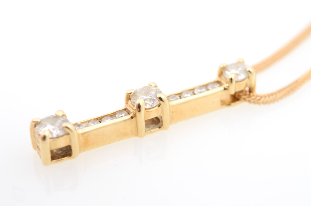 14K Yellow Gold Past Present Future Diamond Necklace | EBTH