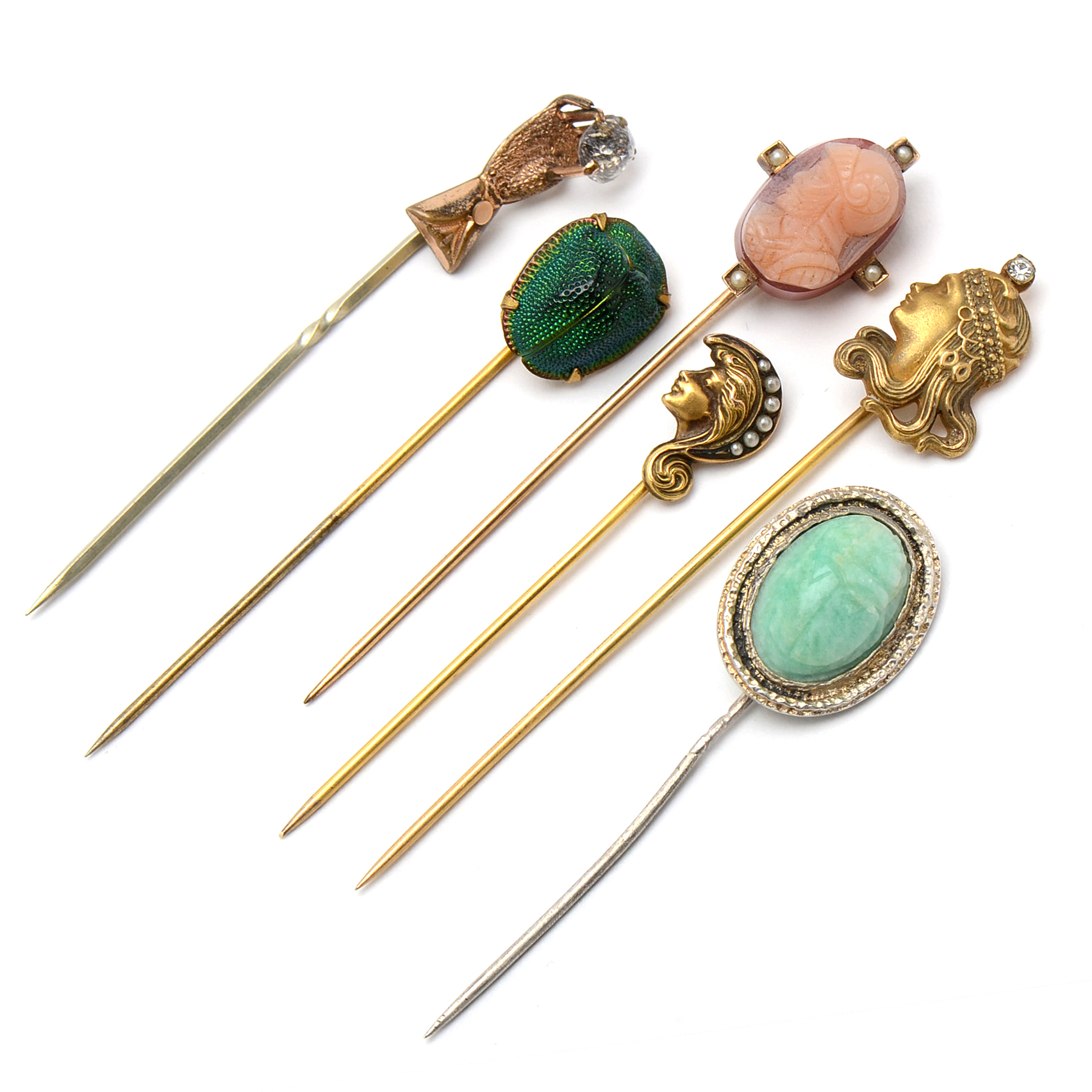 Assortment of Vintage and Antique Stick Pins Including 14K Gold | EBTH