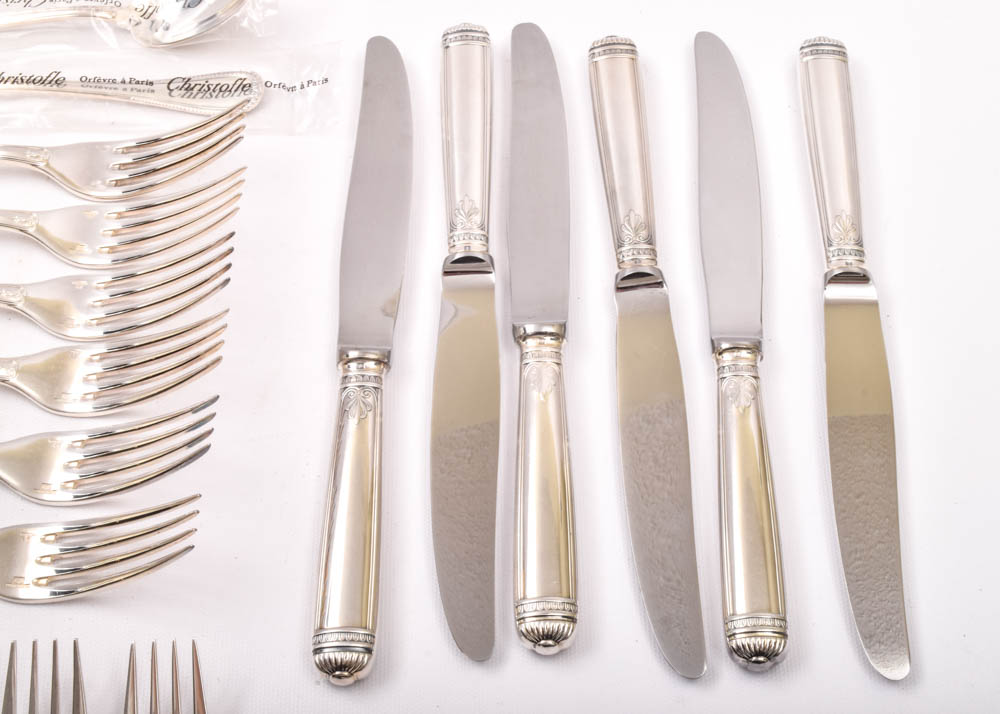 Christofle "Malmaison" Plated Silver Flatware Service | EBTH