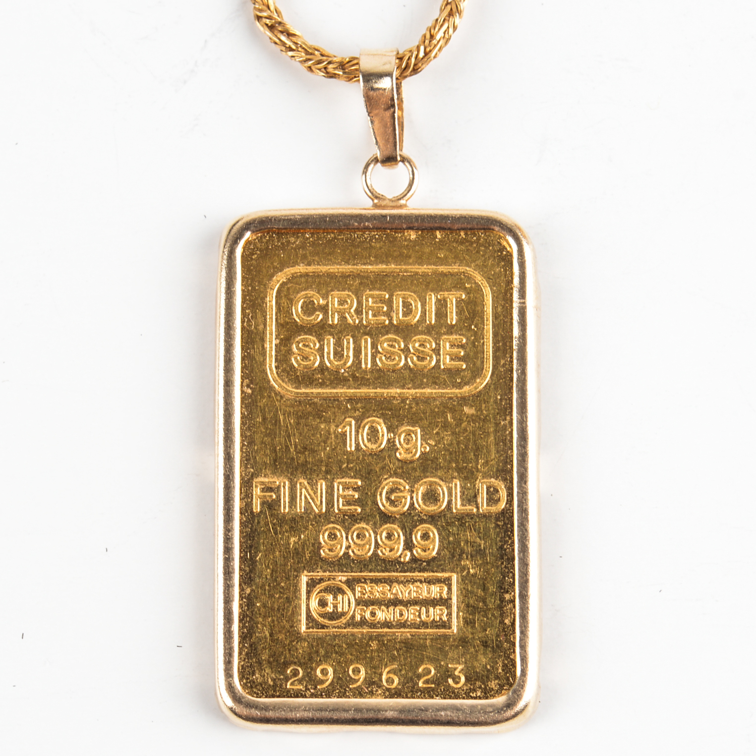 24K Yellow Gold Credit Suisse 10 Gram Gold Bar Pendant With 14K Gold ...