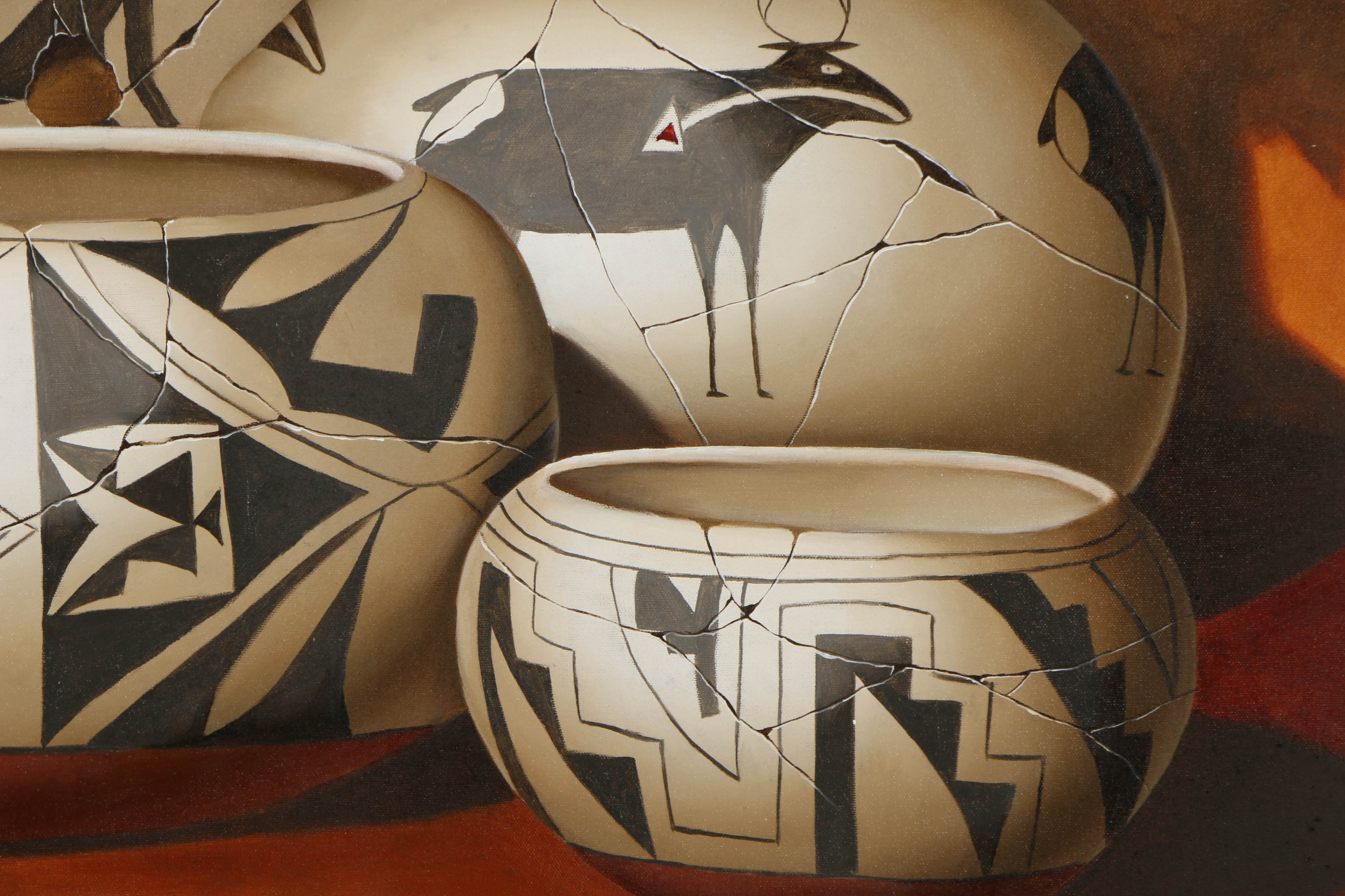 Kay Henderson Oil Painting on Canvas "Pots with Red Sunflowers" | EBTH