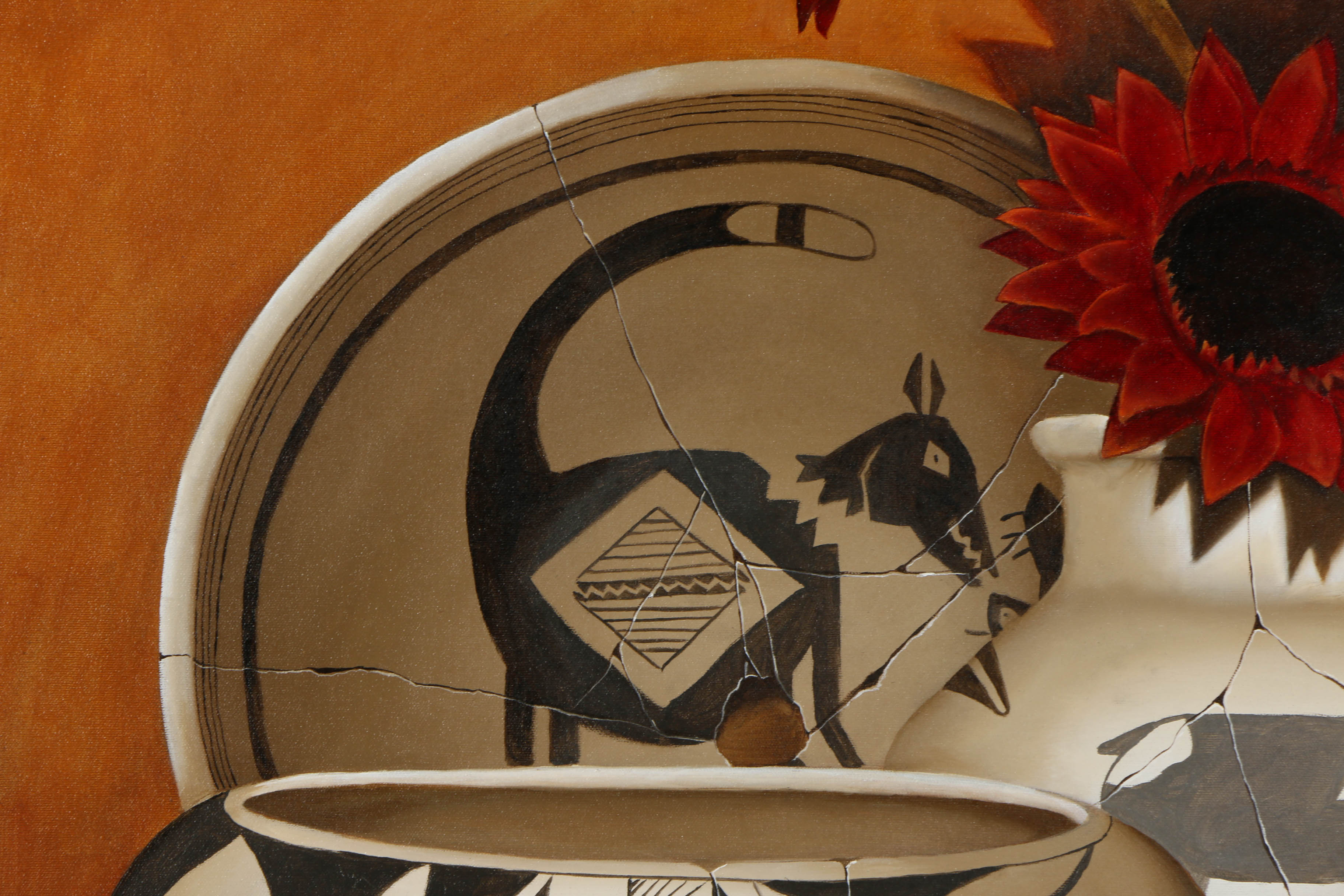 Kay Henderson Oil Painting on Canvas "Pots with Red Sunflowers" | EBTH