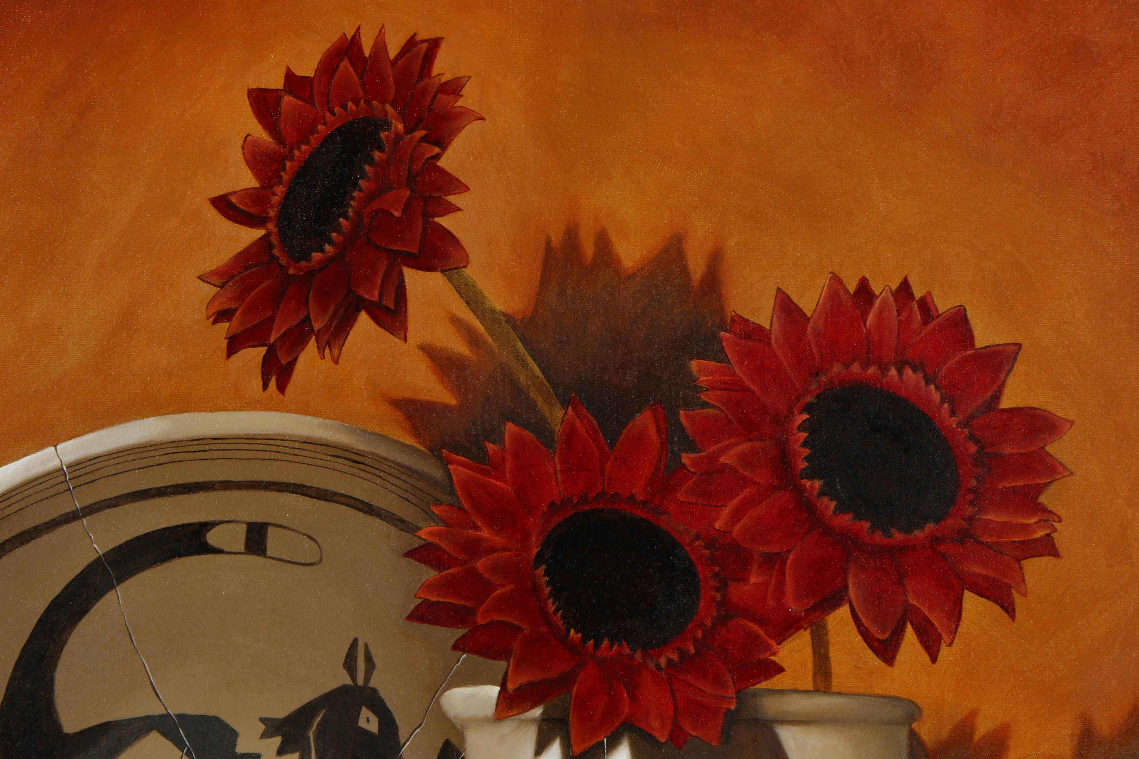 Kay Henderson Oil Painting on Canvas "Pots with Red Sunflowers" | EBTH