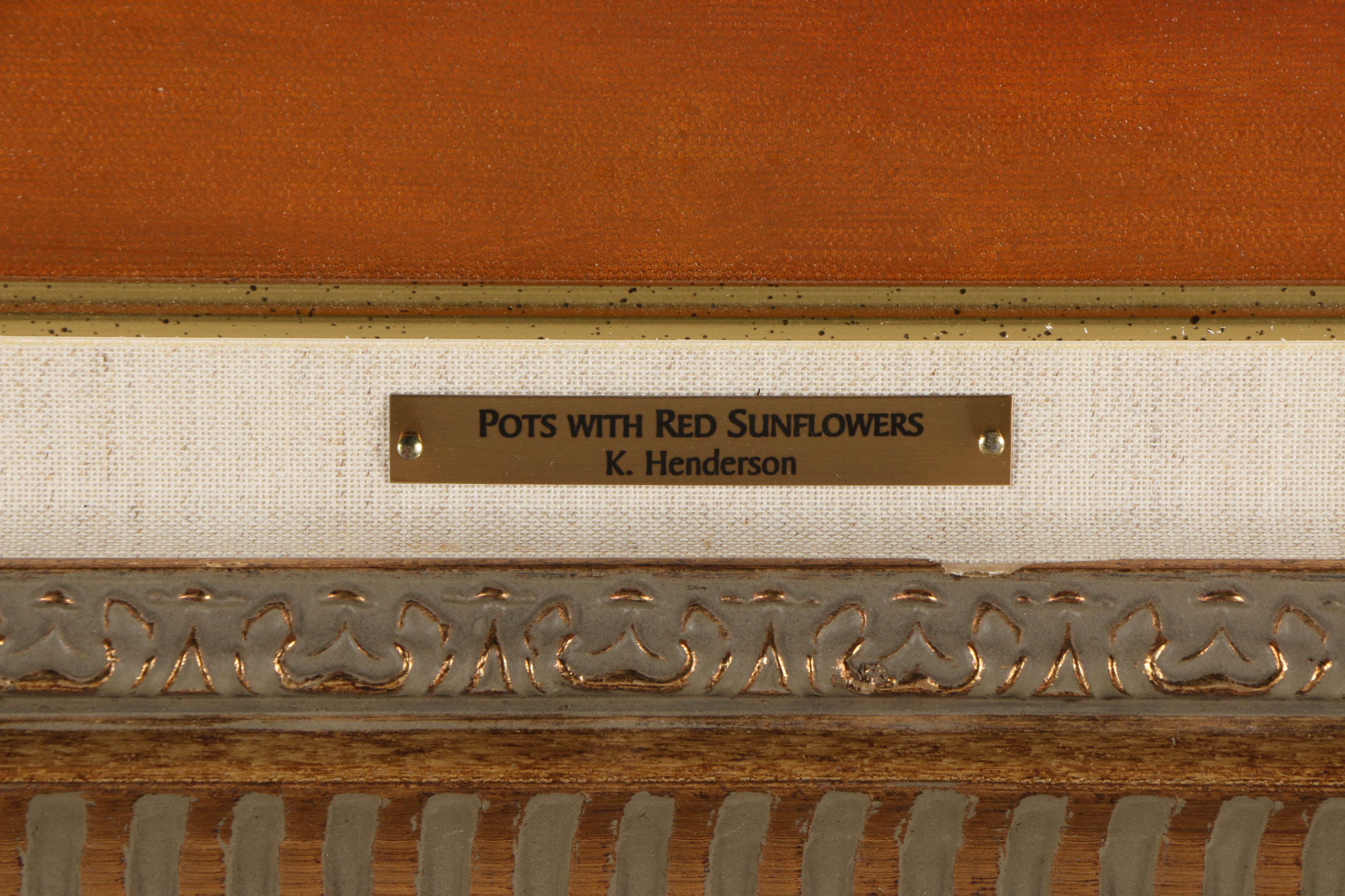 Kay Henderson Oil Painting on Canvas "Pots with Red Sunflowers" | EBTH