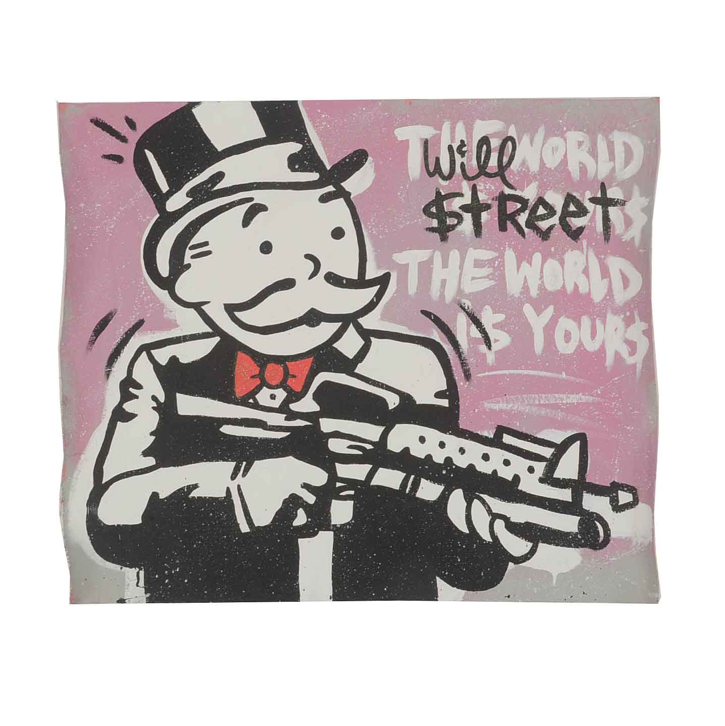 Will $treet Signed Acrylic Painting Monopoly Man with Gun | EBTH