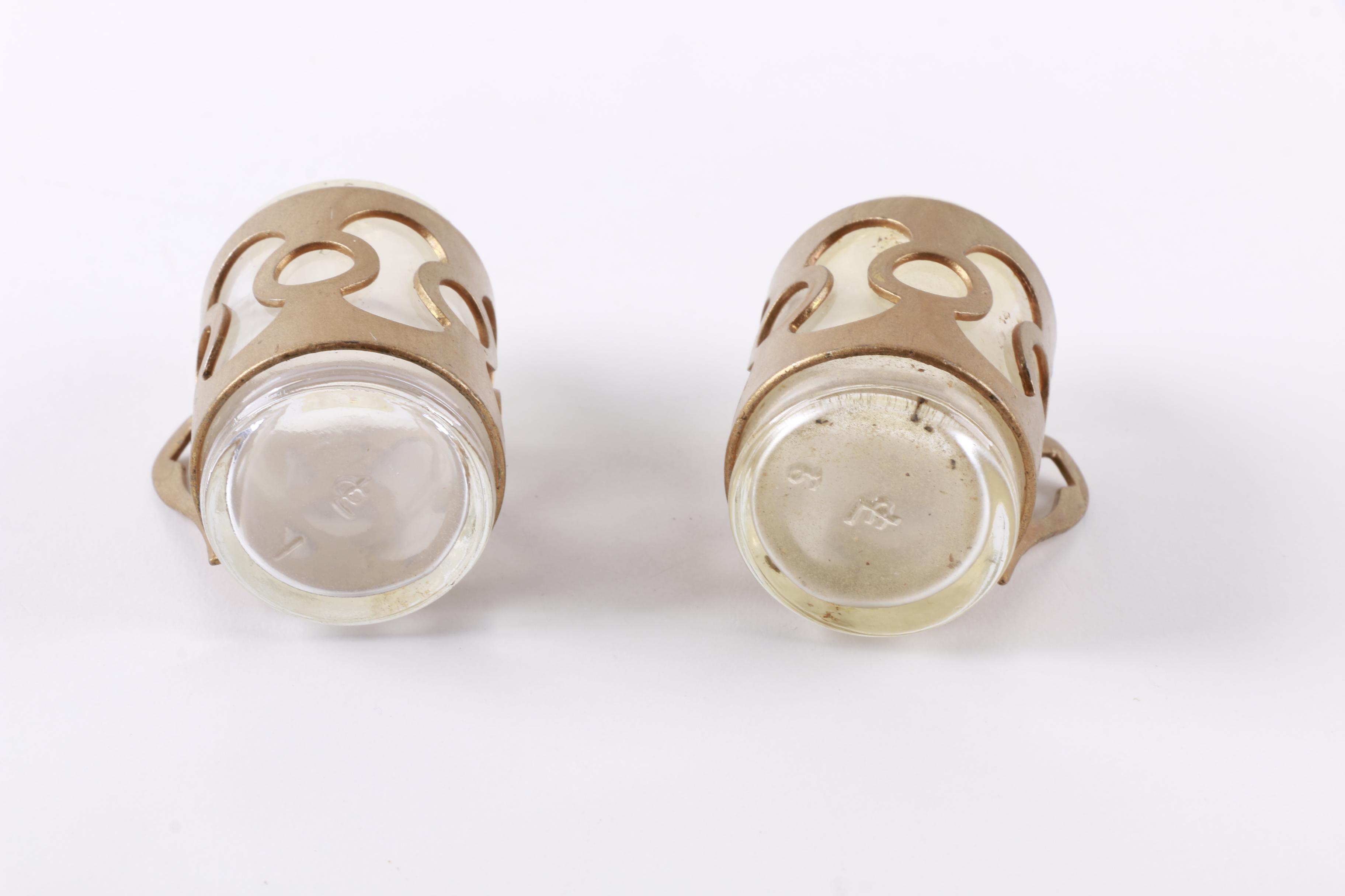 Mid Century Modern Glass and Brass Tone Condiment Set | EBTH