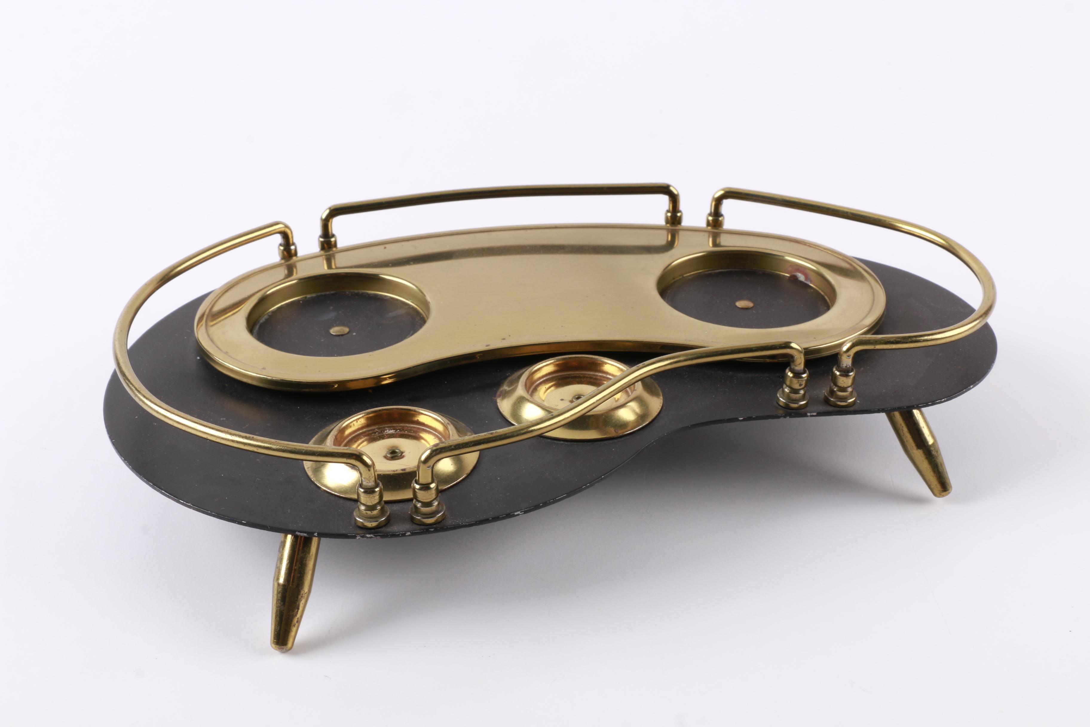 Mid Century Modern Glass and Brass Tone Condiment Set | EBTH