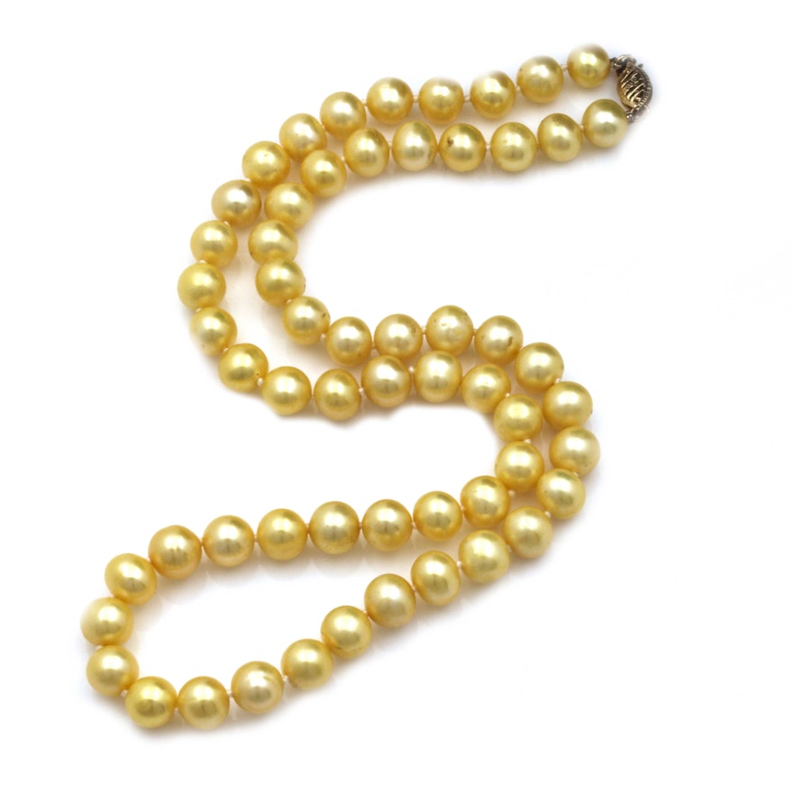 14k Yellow Gold Cultured Freshwater Pearl Necklace Ebth