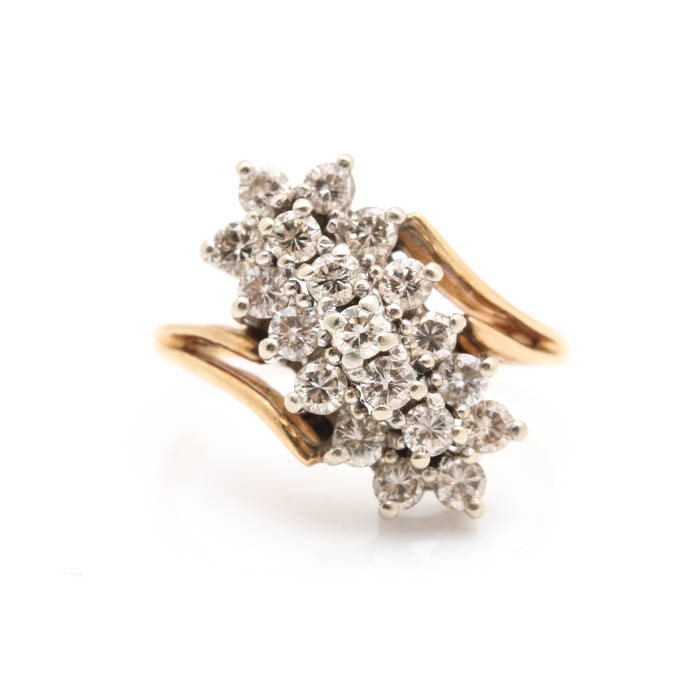 14K Yellow Gold Waterfall Diamond Ring | EBTH