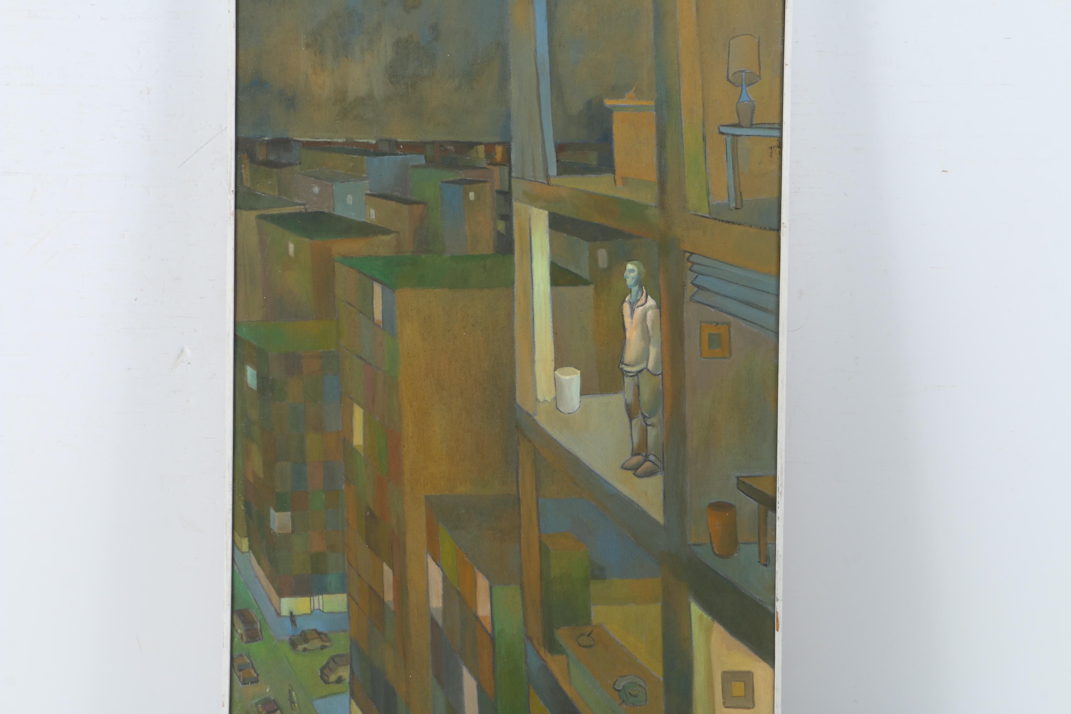 Attributed to David Walker Oil Painting on Canvas "Cityscape With ...