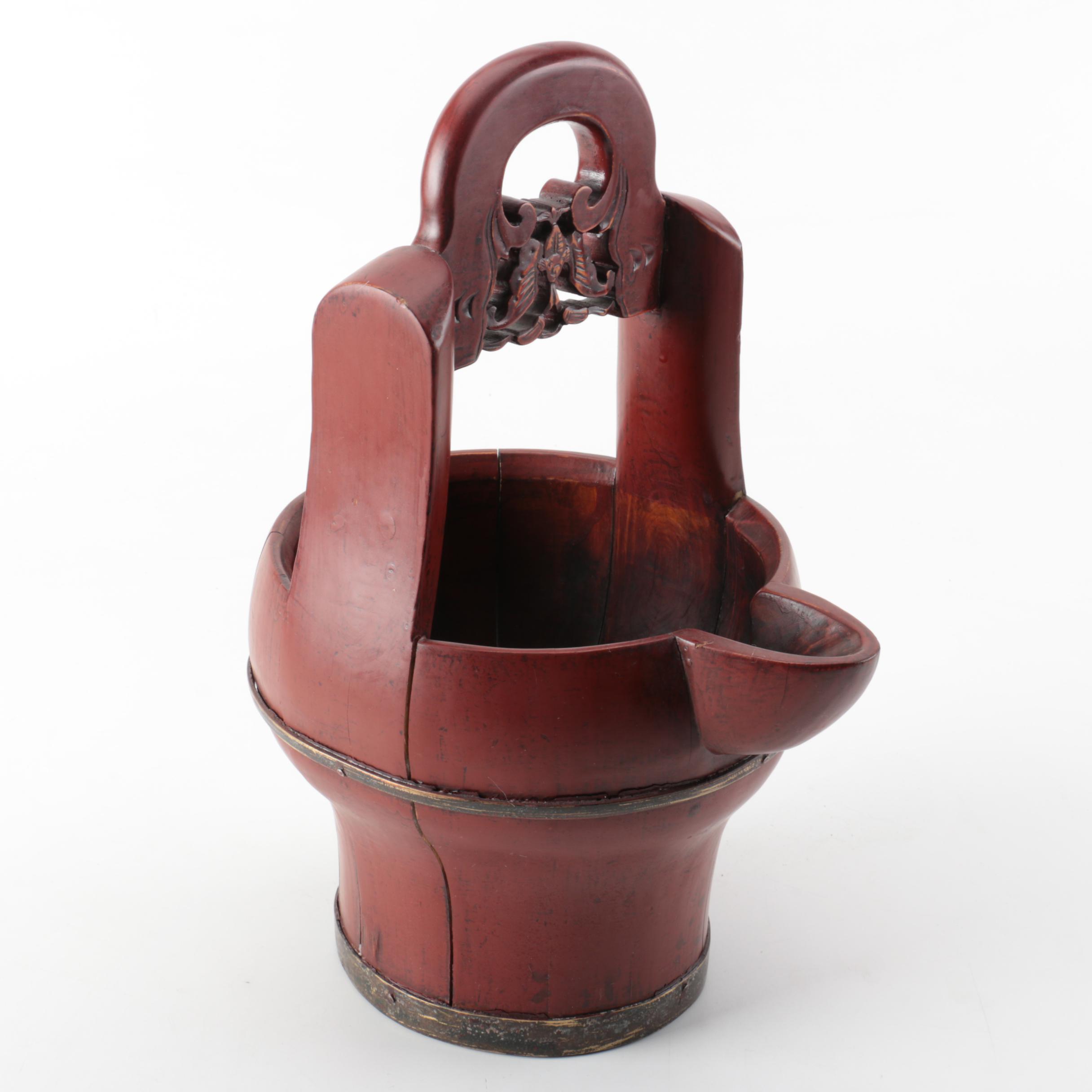 Vintage East Asian Wooden Water Bucket | EBTH