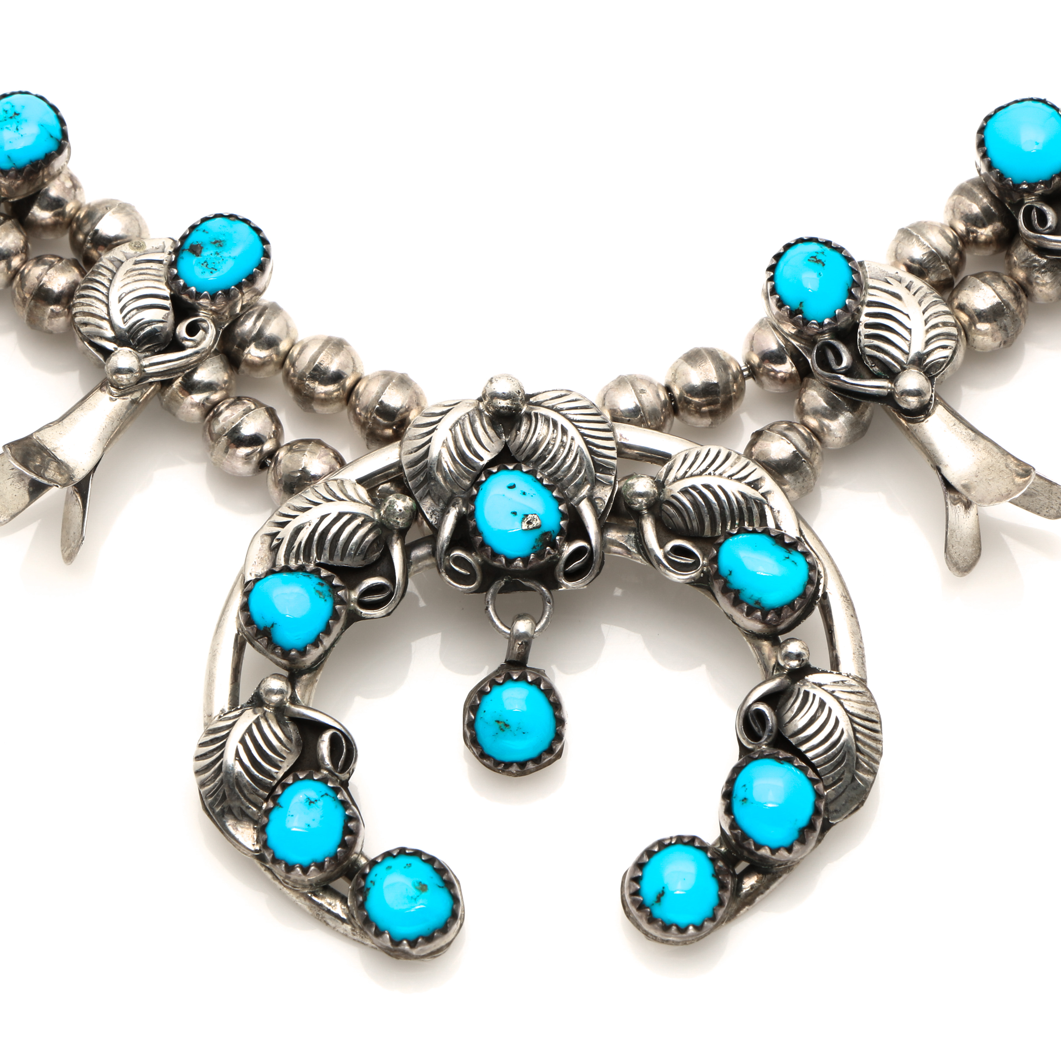 Wayne Etsitty Navajo Sterling Silver Turquoise Squash Blossom Necklace ...
