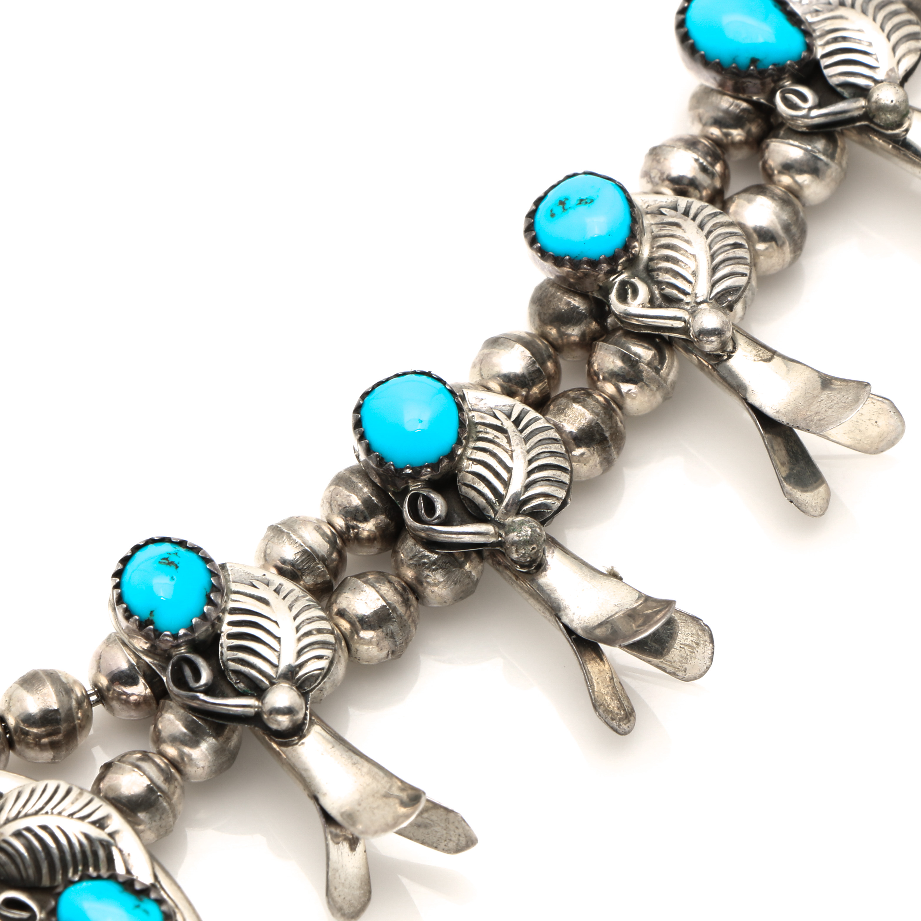Wayne Etsitty Navajo Sterling Silver Turquoise Squash Blossom Necklace ...