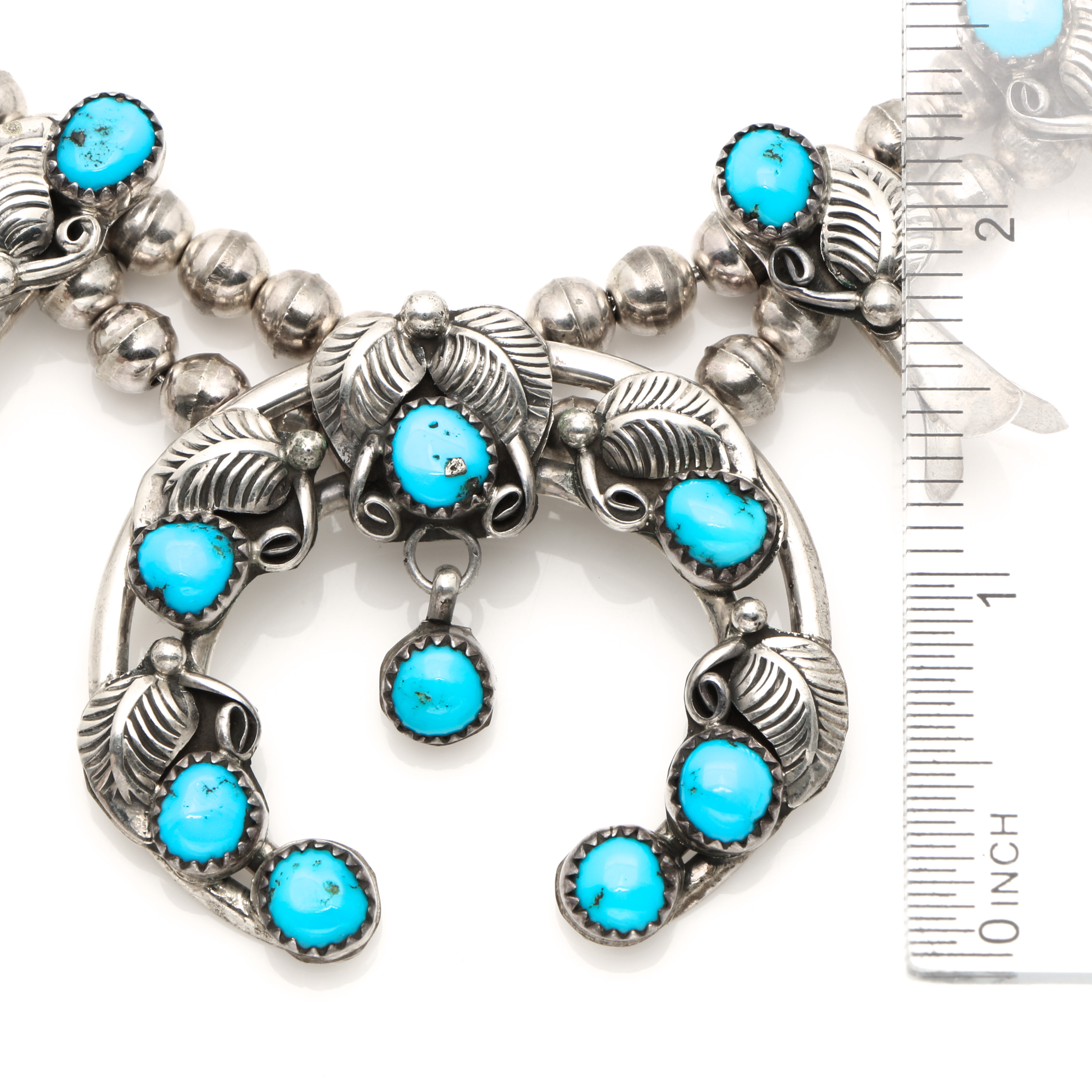 Wayne Etsitty Navajo Sterling Silver Turquoise Squash Blossom Necklace ...