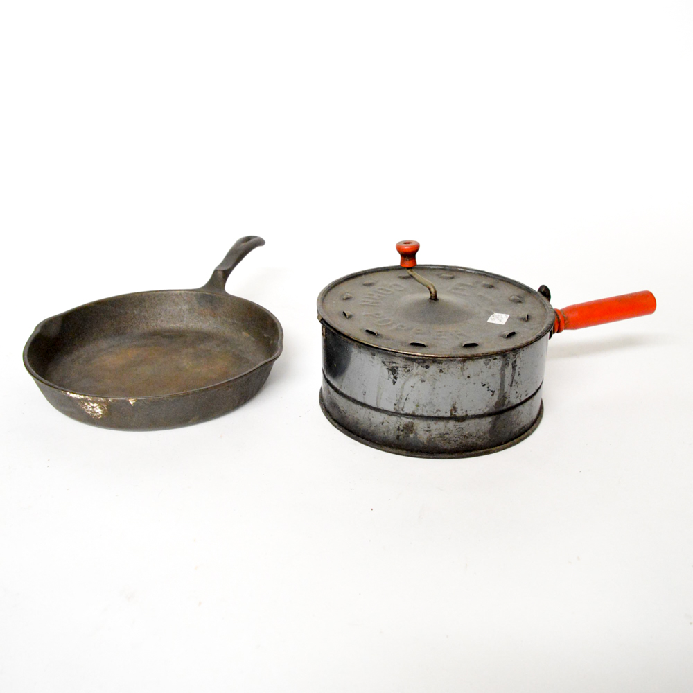 Wagner's "1891 Original" Cast Iron Skillet and E-Z Corn Popper Pan | EBTH