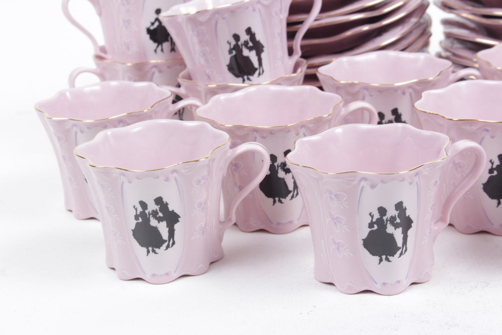 Colonial Couple Rose Porcelain "Olga" Cups and Saucers | EBTH