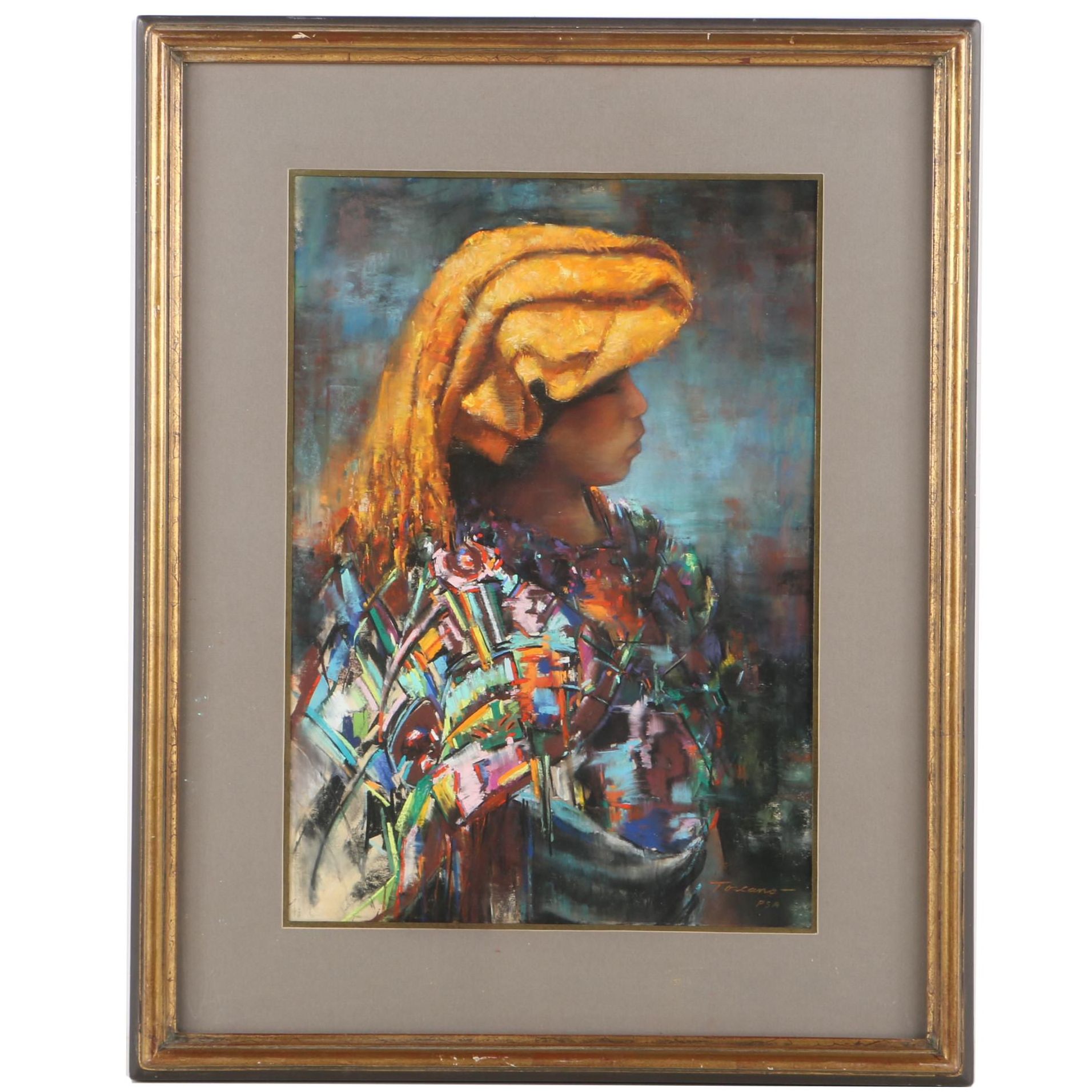Dee Toscano Pastel Drawing "Yellow Carrying Cloth" | EBTH
