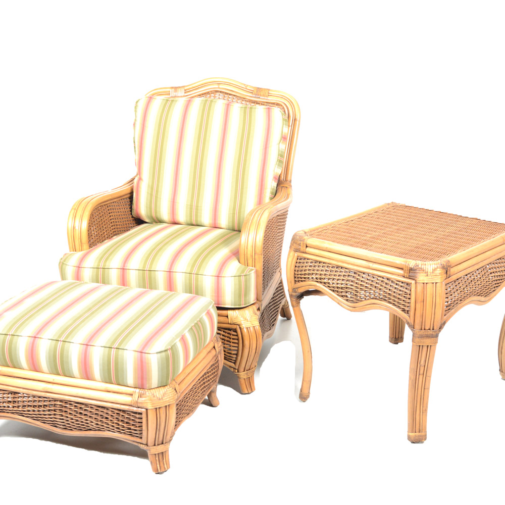 Braxton Culler Wicker Chair, Ottoman and Table | EBTH