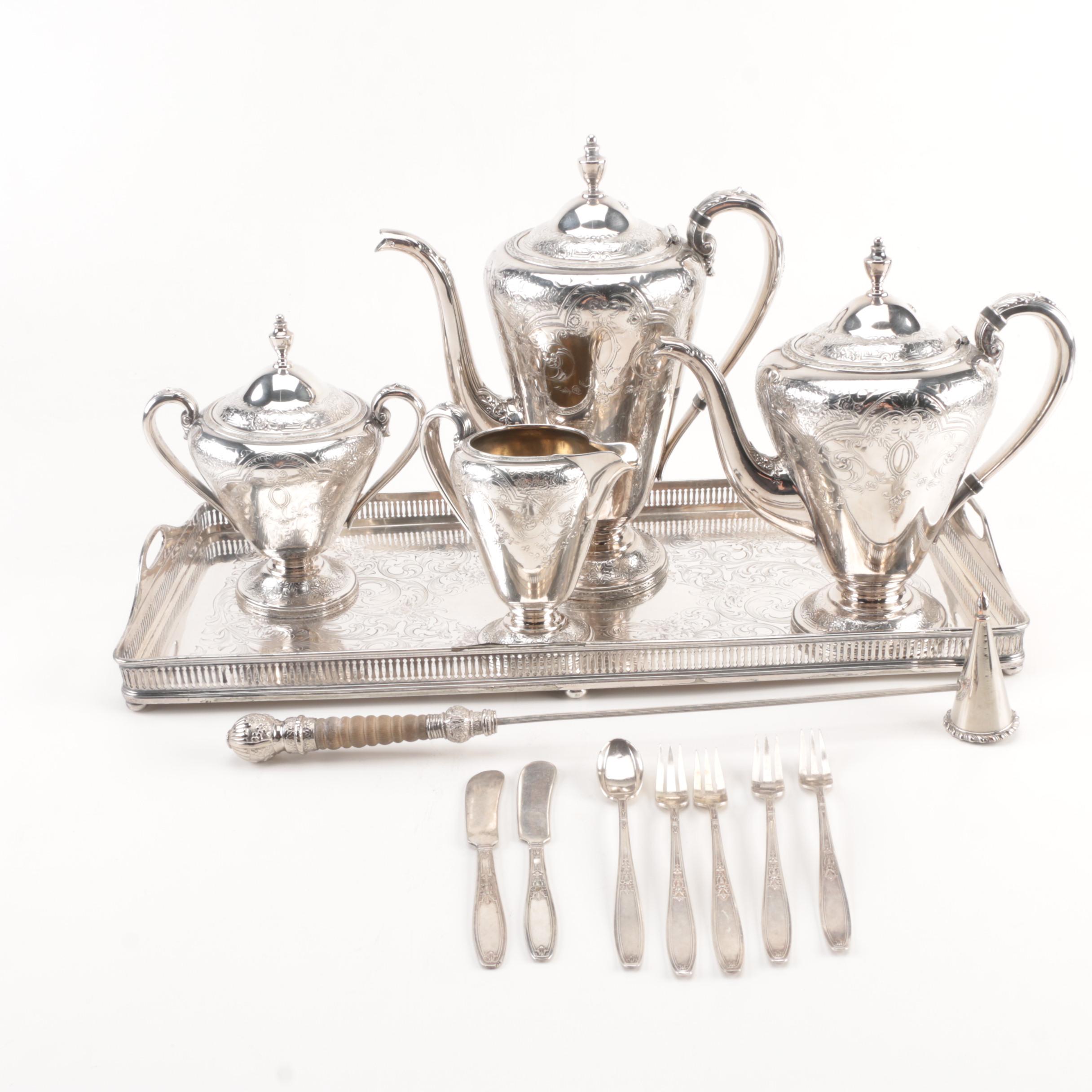 Wilcox Silver Plate Co. "Paisley" Silver Plate Coffee and Tea Set with ...
