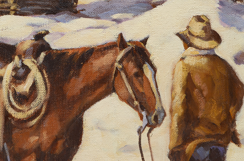 Ron Reme Original Oil Painting of a Western Landscape with Cowboy | EBTH